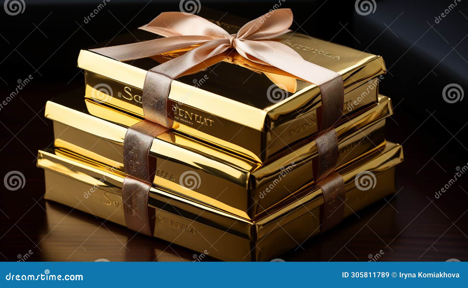 Box of Chocolates in the Form of a Gold Bar, Gift Boxes on the Table ...
