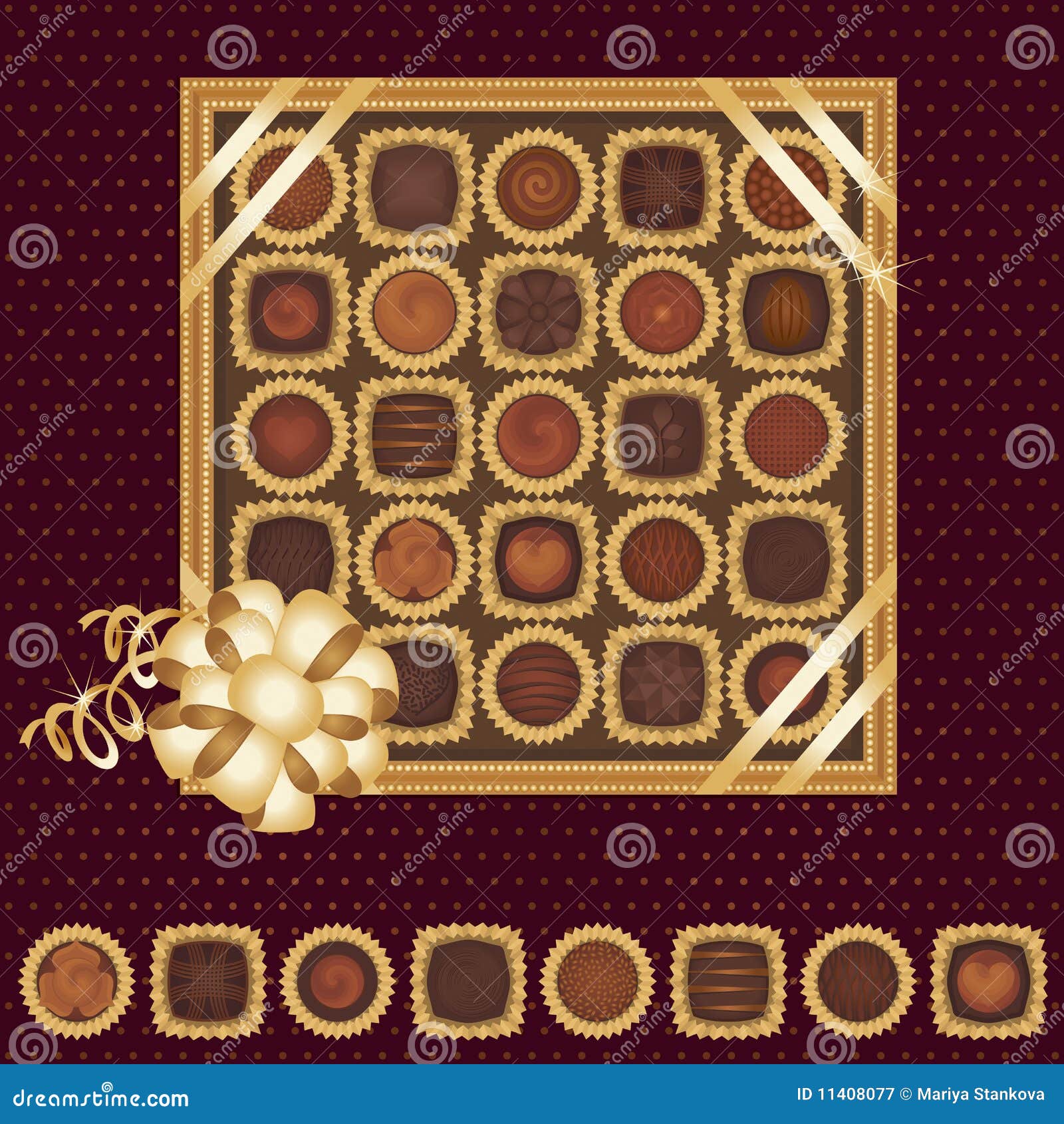 Box of Chocolates with a Ribbon Stock Vector - Illustration of sugar ...