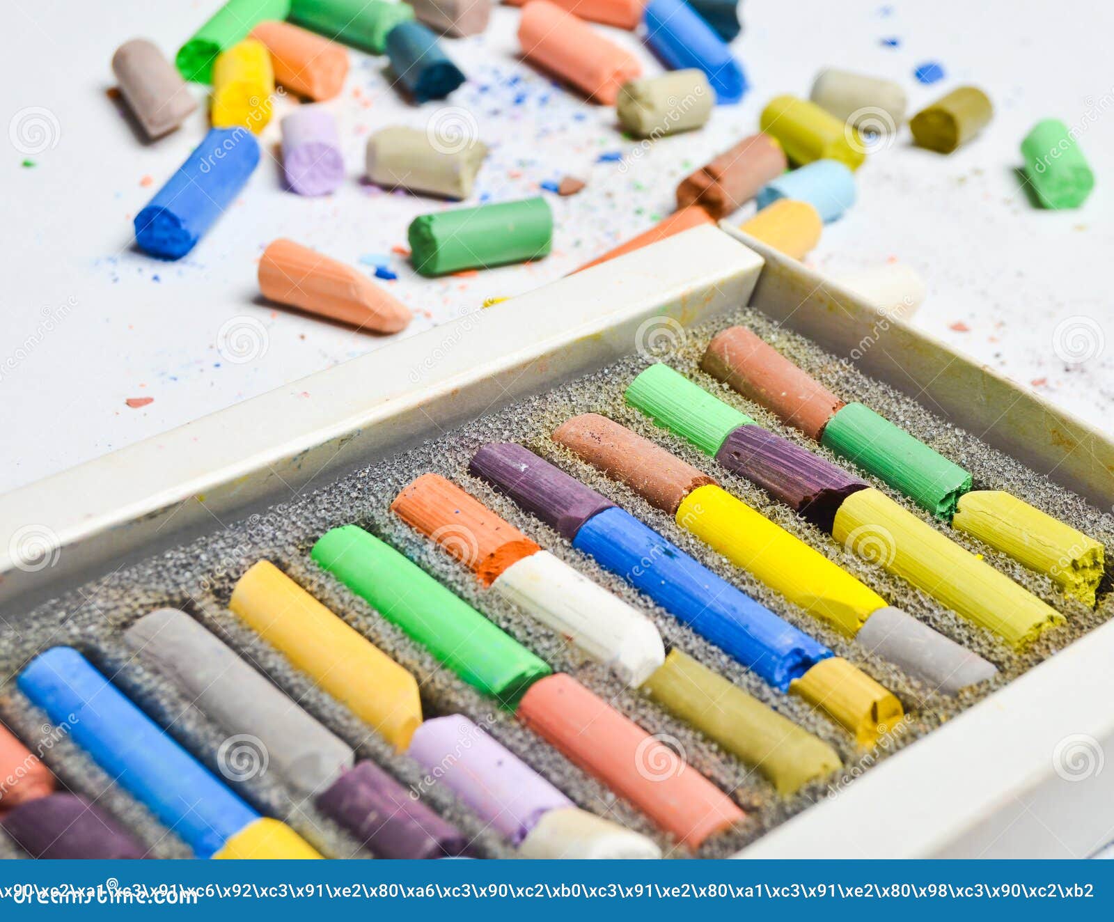 Box with Colored Crayons Pastels on a White Background. Stock Image ...