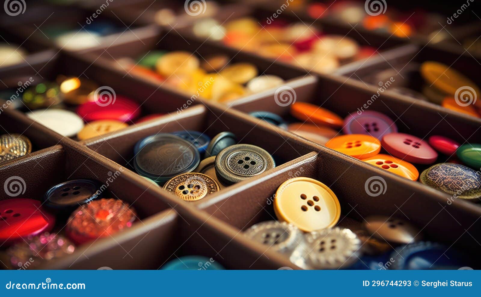 A Box of Colorful Buttons in a Drawer, AI Stock Illustration ...
