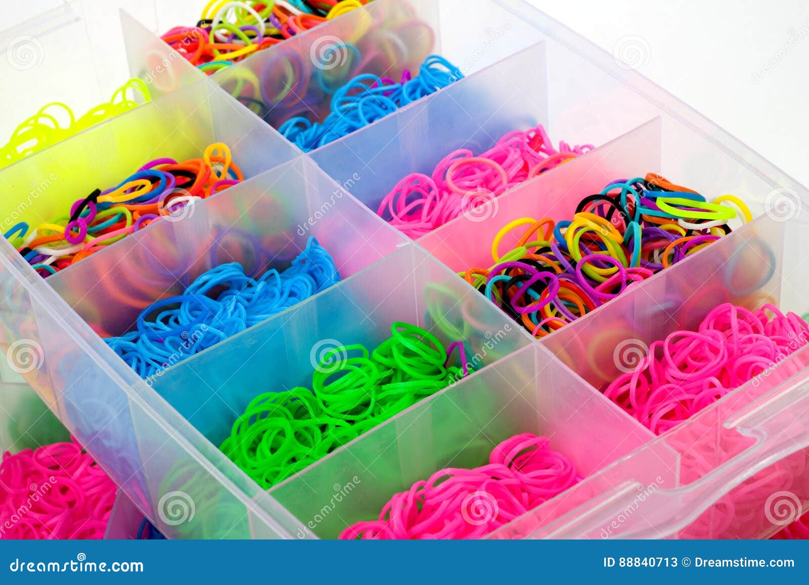 Box of Colorful Rubber for Weaving Rainbow Loom Stock Image - Image of ...