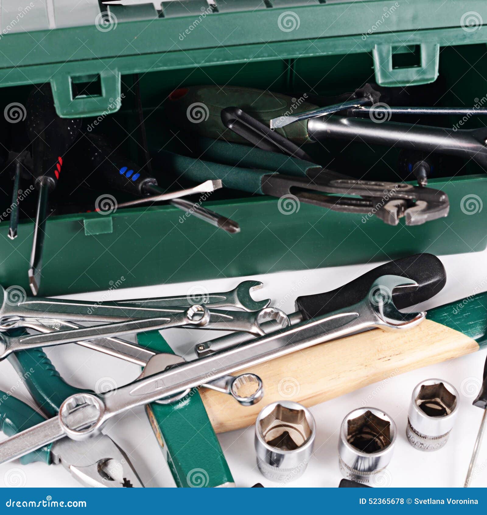 Box with Construction Tools Isolated Stock Photo - Image of plastic ...