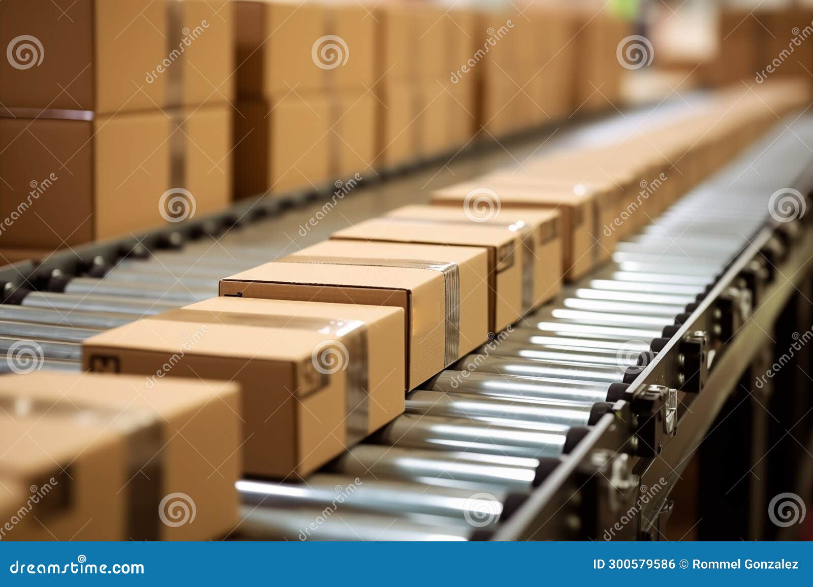 Box on Conveyor Roller. Delivery Service, Distribution Warehouse and ...