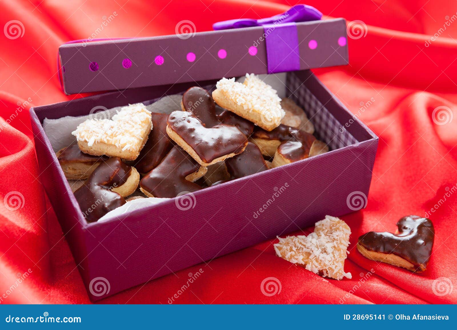 Box of Cookies in the Shape of Hearts Stock Image - Image of white ...