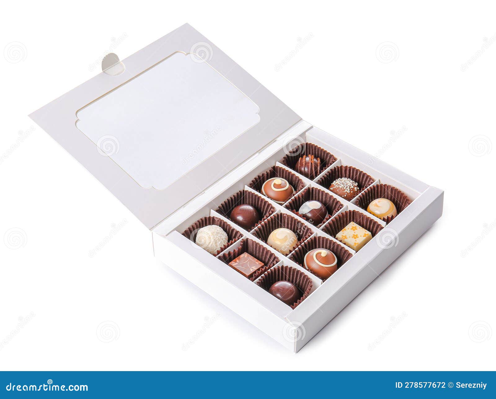 Box with Delicious Chocolate Candies on White Background Stock Photo - Image of filling, candies ...