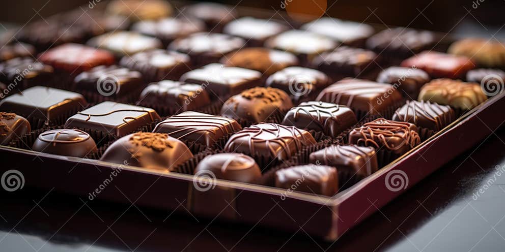 A Box of Delicious Chocolates, Close Up Stock Illustration ...