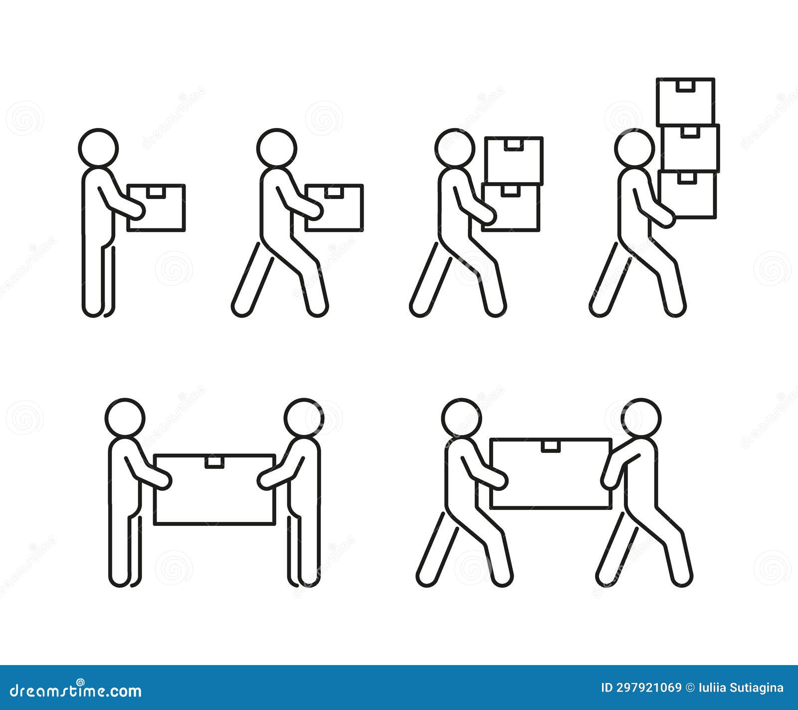 Box Delivery, Person Move Cargo, Line Icon Set. Courier with Package ...