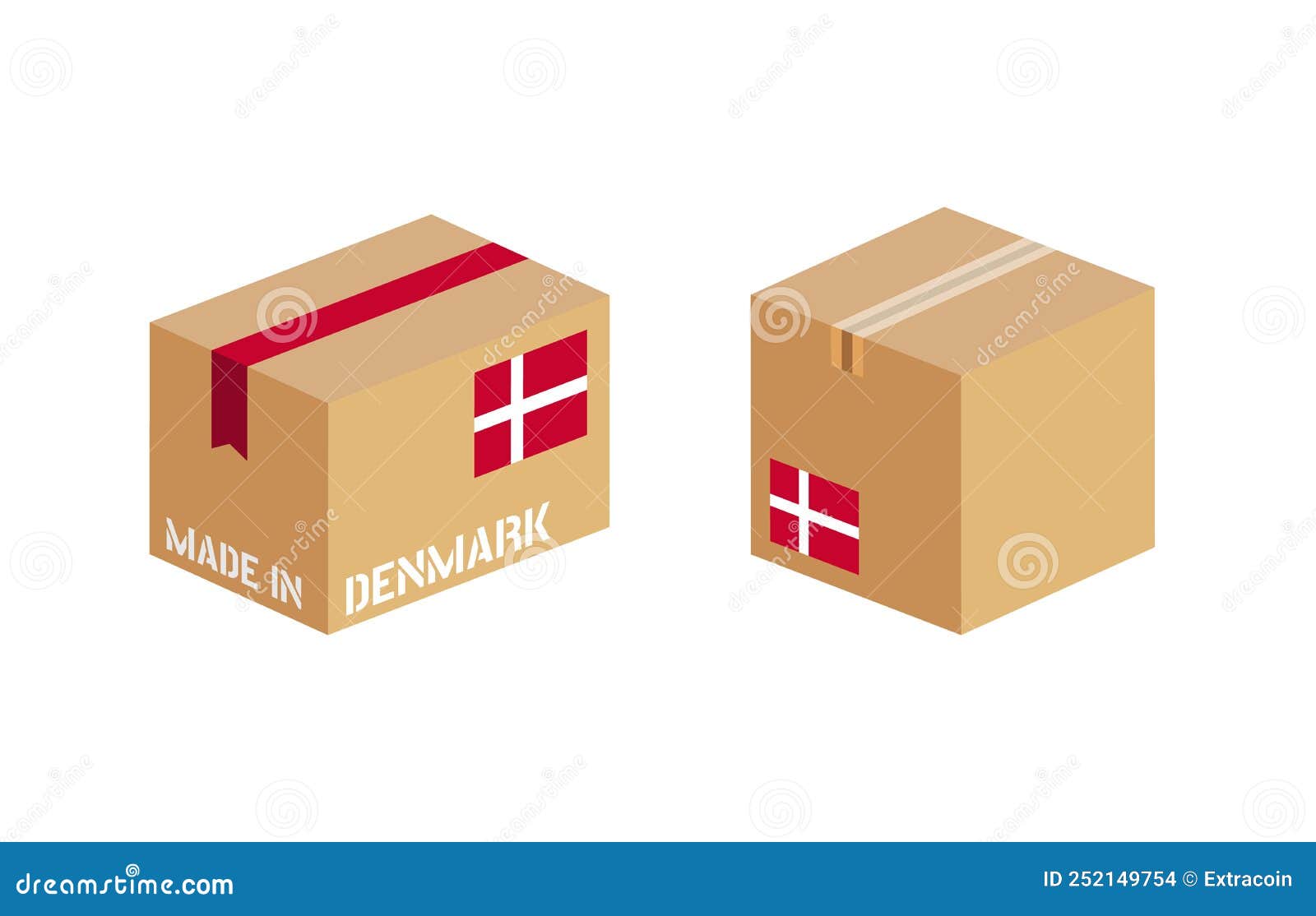 Box with Denmark Flag Icon Set, Cardboard Delivery Package Made in ...