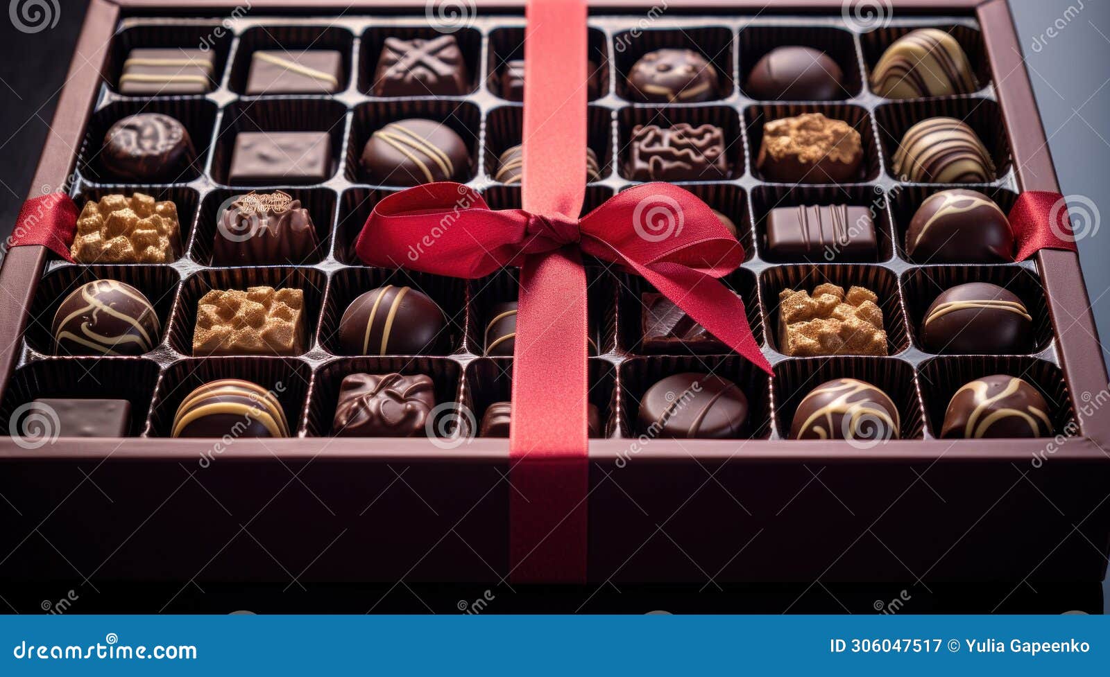 A Box Filled with Chocolates and a Ribbon Stock Image - Image of treat ...