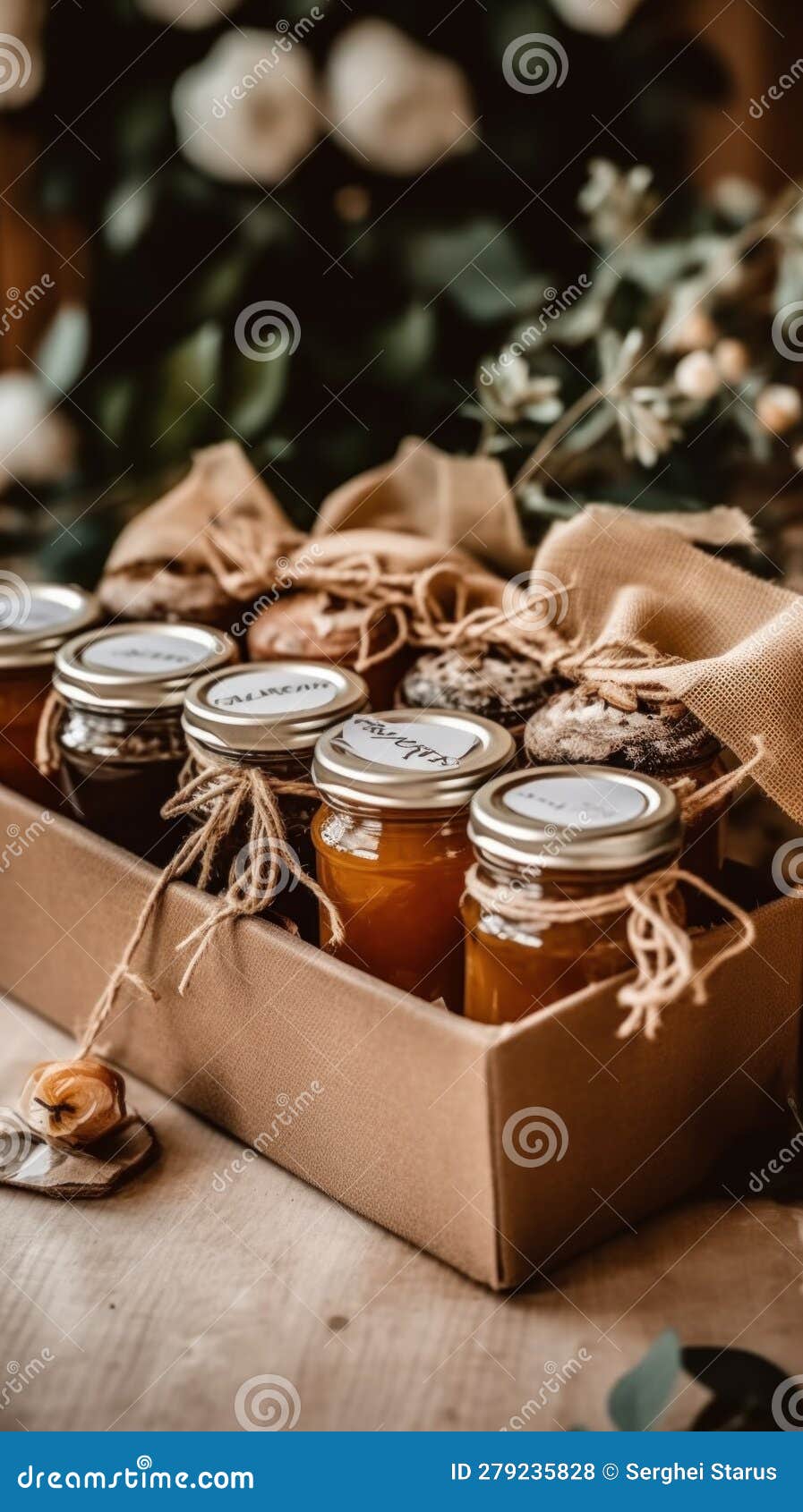 A Box Filled with Jars of Jams on a Table. Generative AI Image. Stock ...