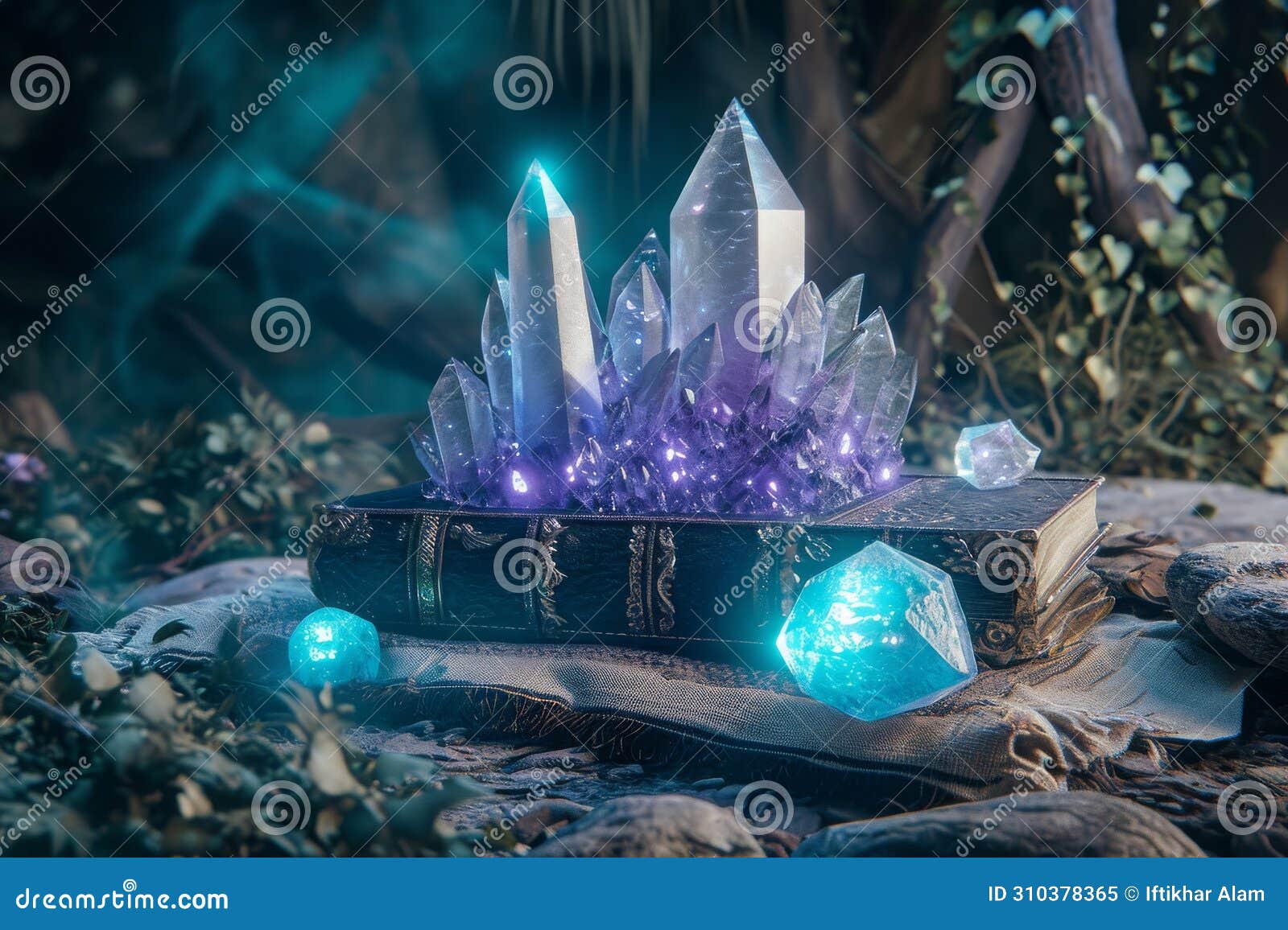 A Box Filled with Various Crystals is Placed on Top of a Table, Magic ...