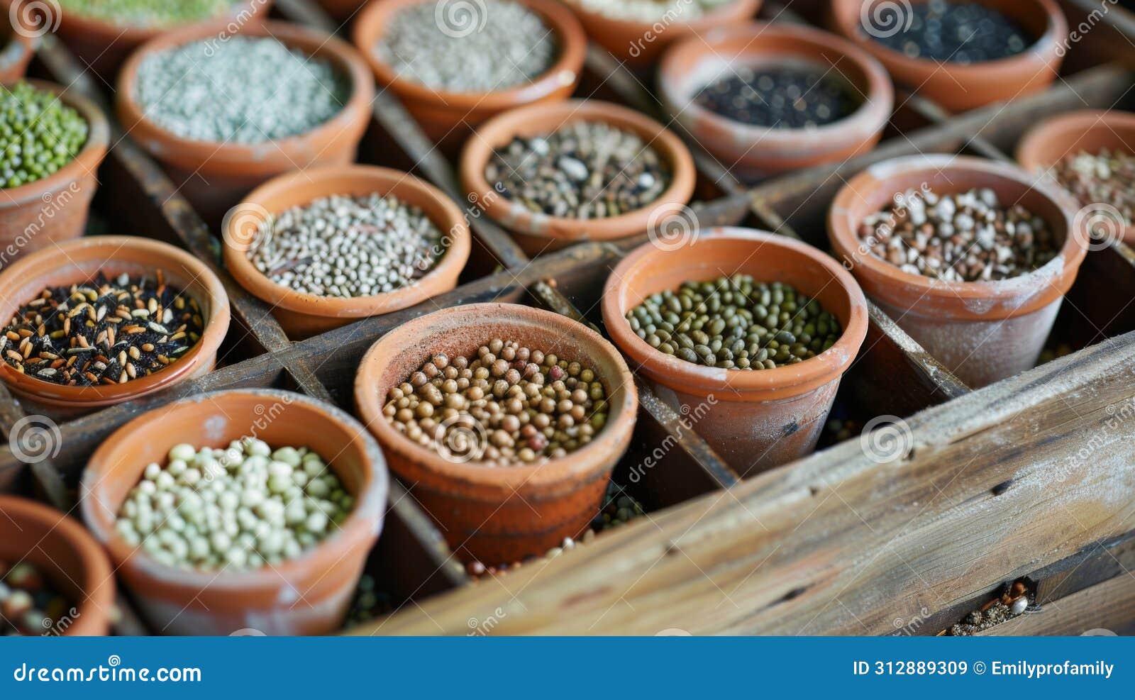 Assorted Seeds in a Box stock image. Image of farming - 312889309