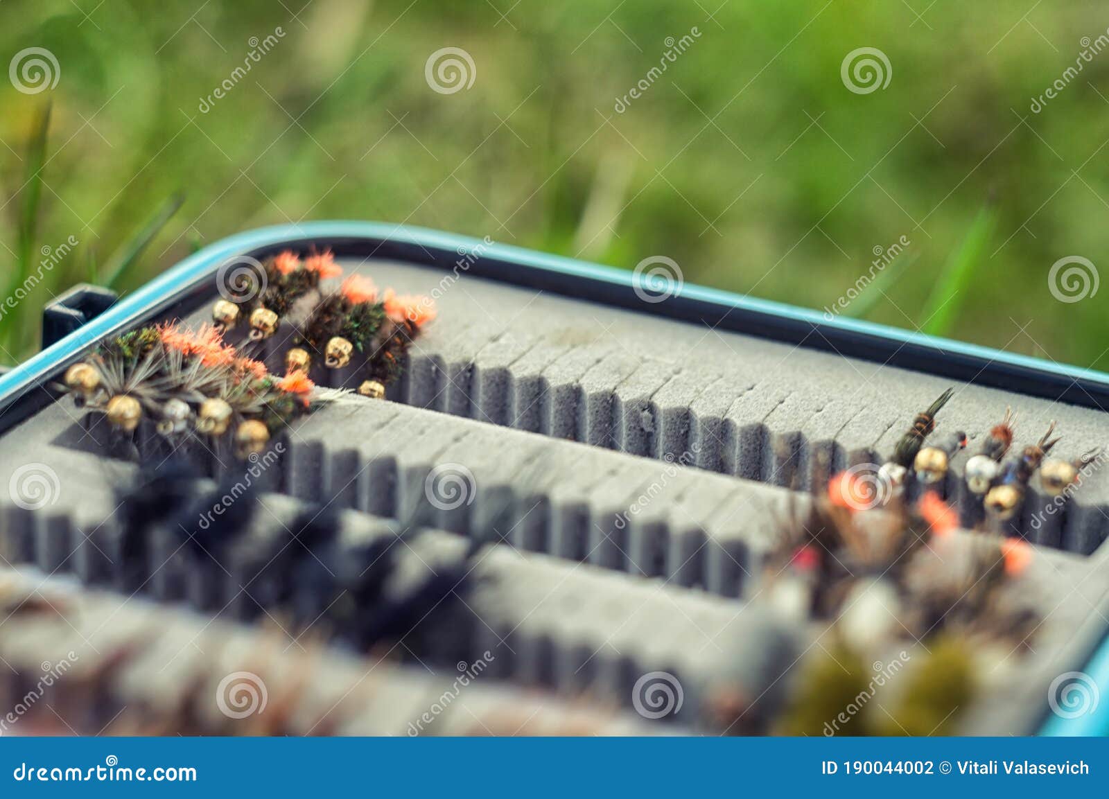 Box with fly-flies stock photo. Image of recreation - 190044002