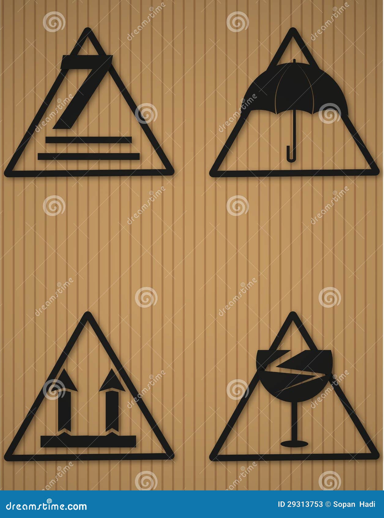 Fragile Symbol On Cardboard. Set Of Fragile Icons On Cardboard ...