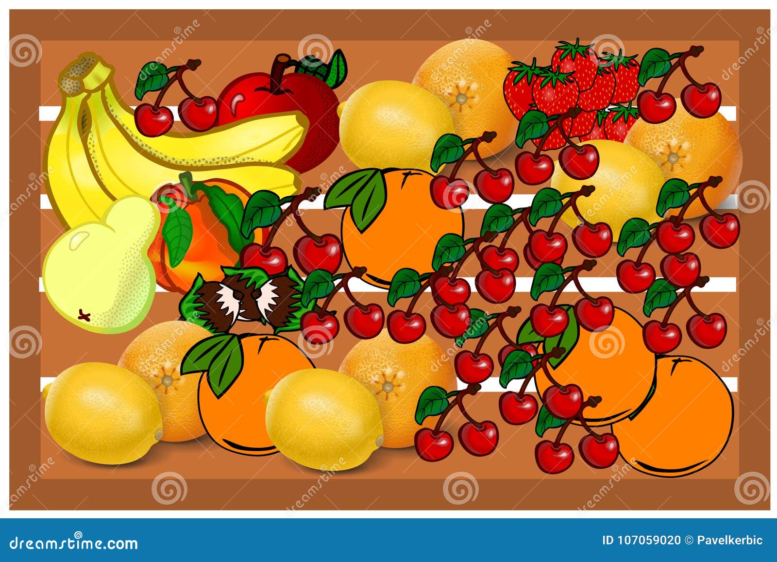 Box with Fresh Fruits - Digital Image Stock Vector - Illustration of ...
