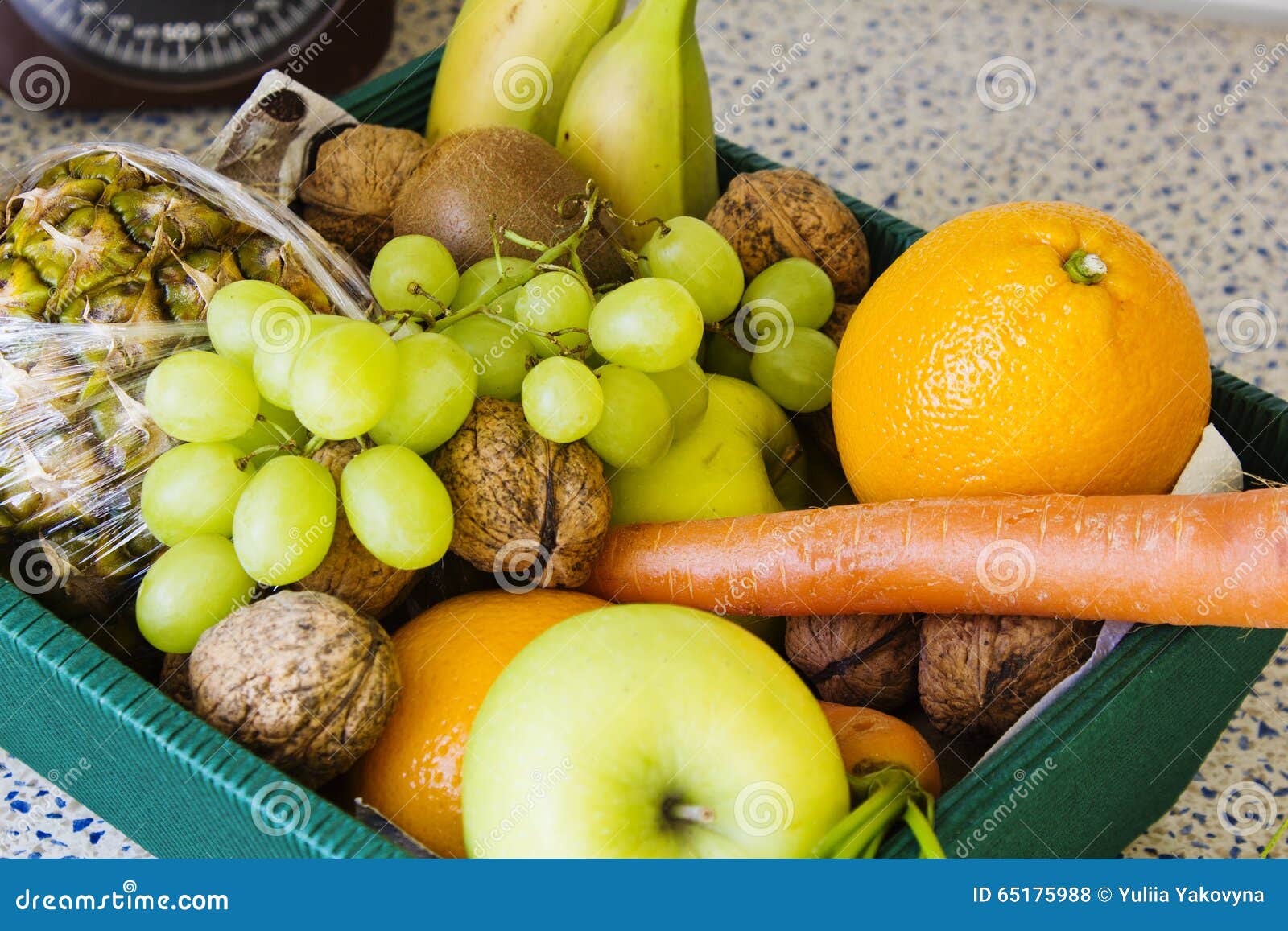 Box of Fruit and Vegetables on the Kitchen Table. Stock Photo - Image ...