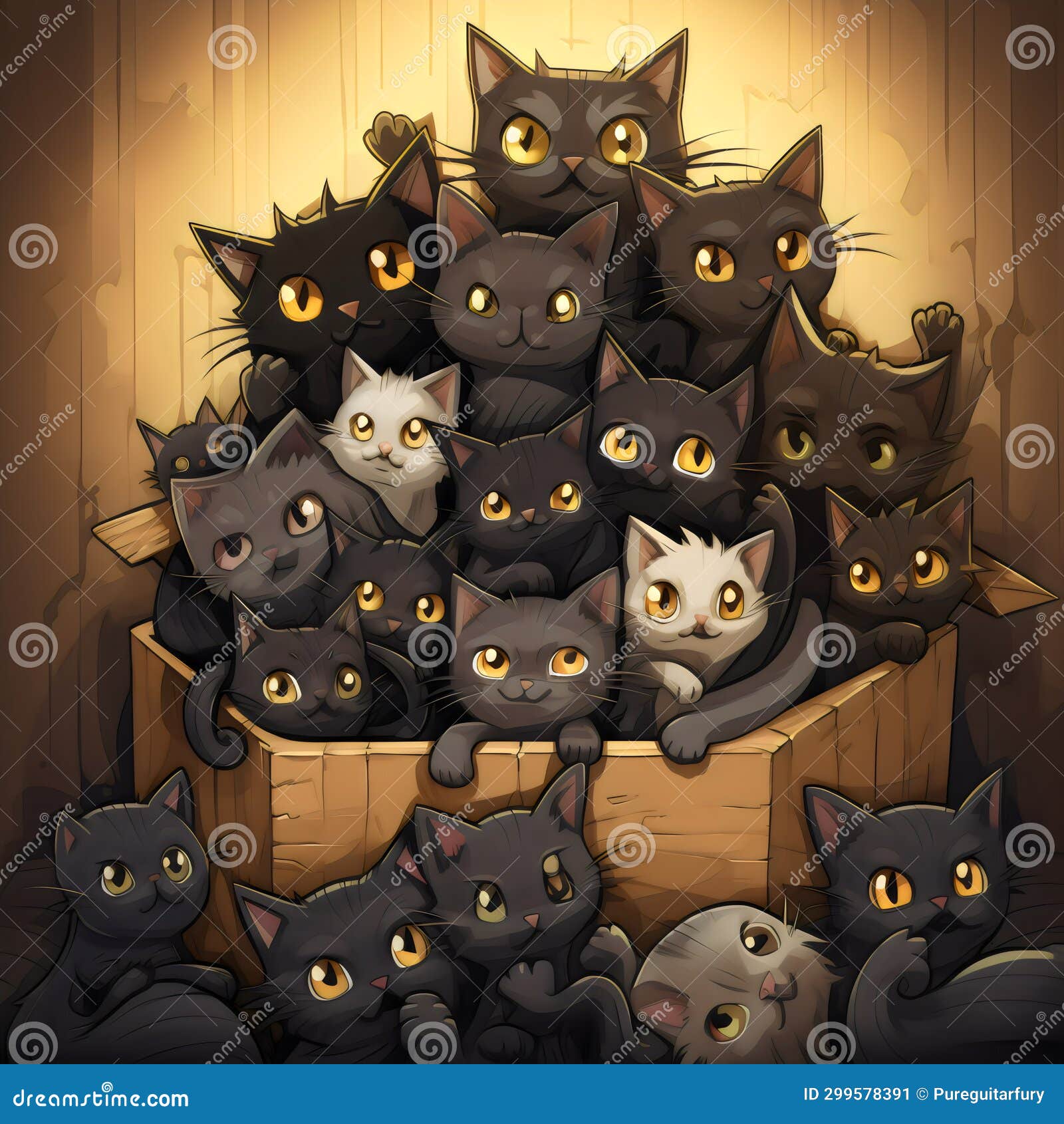 A Box Full of Cats stock illustration. Illustration of white - 299578391