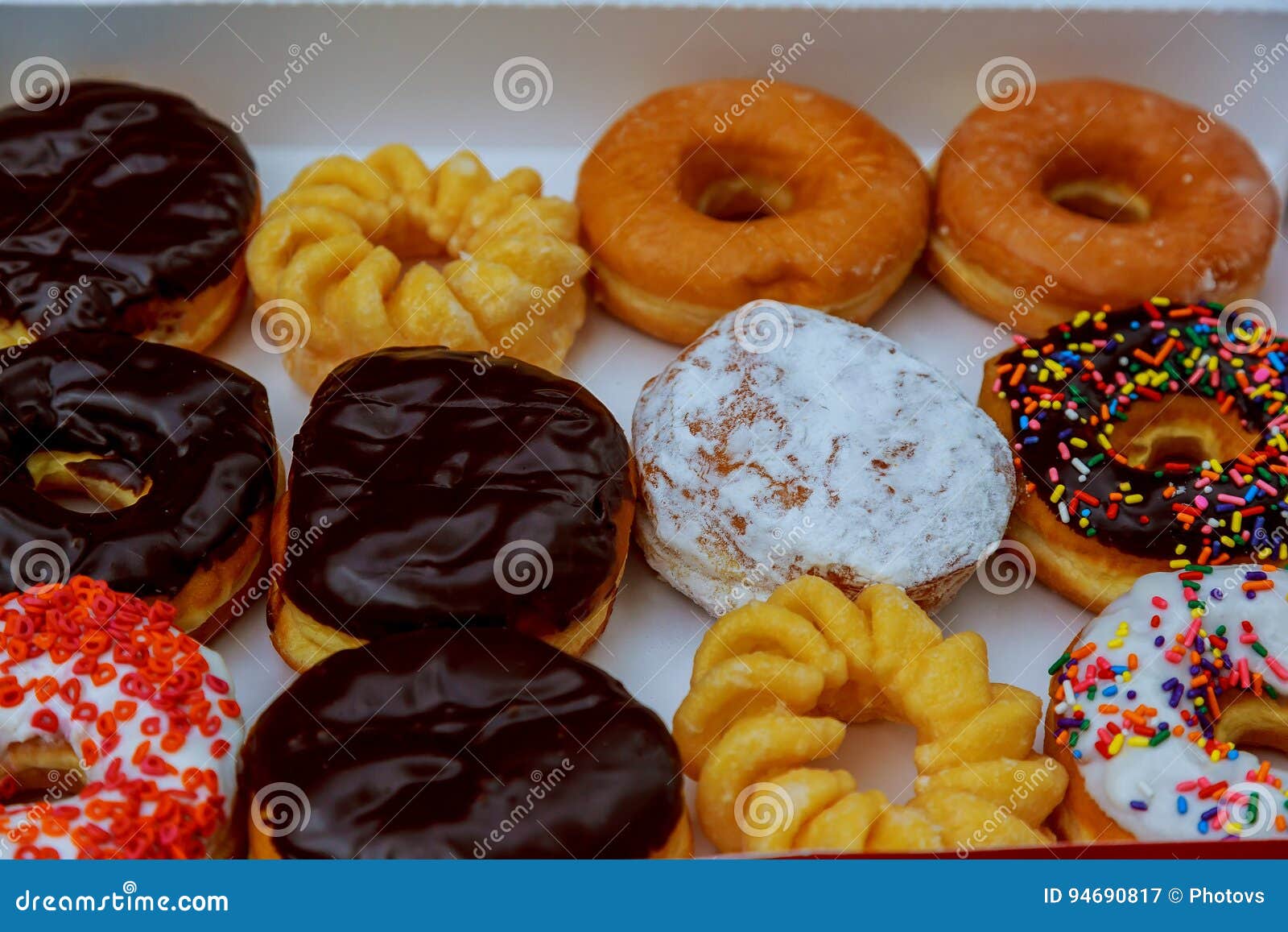 Box Full of Doughnuts, a Dozen Donuts Stock Image - Image of frosted ...