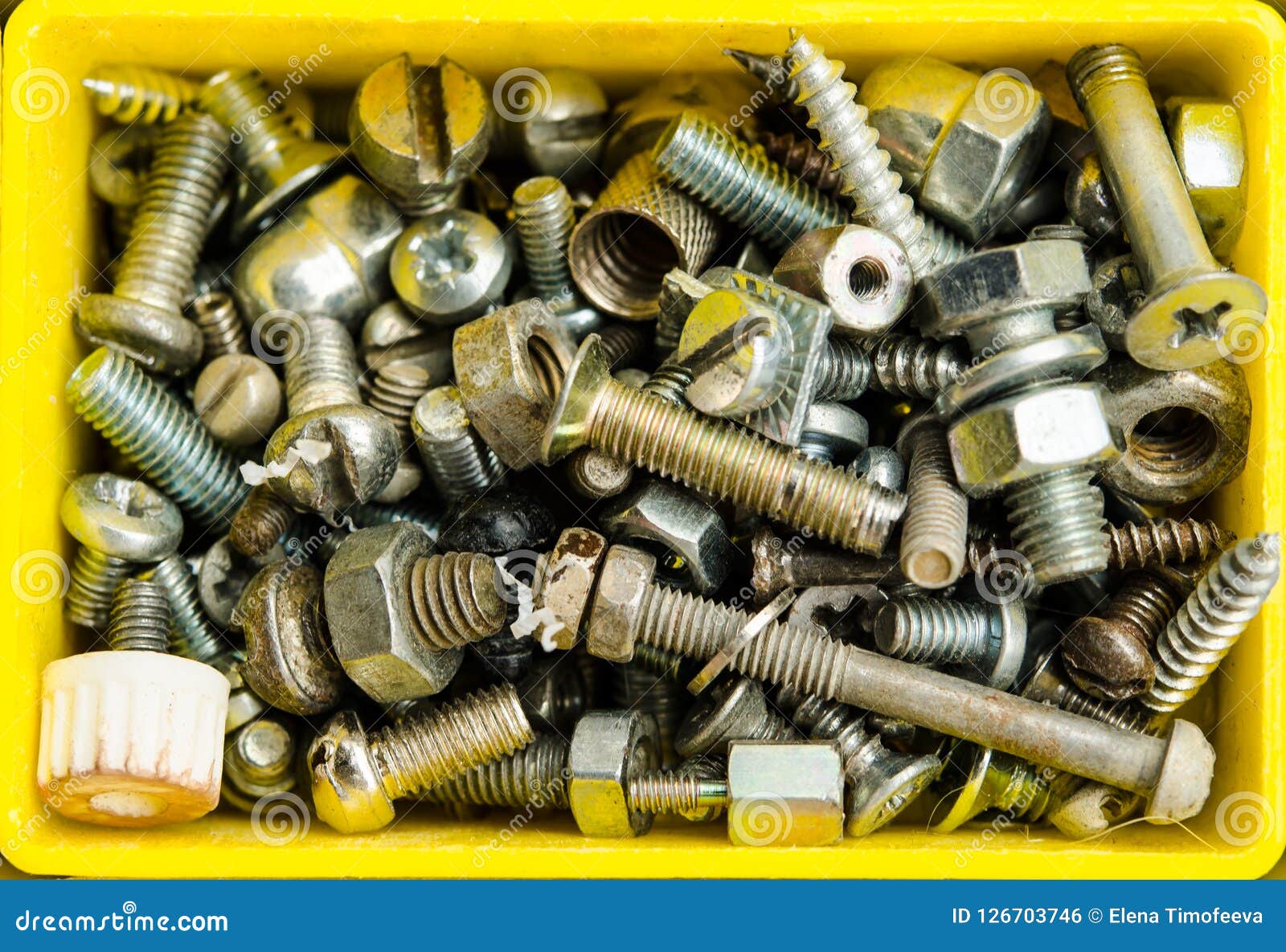 Box Full of Old Bolts, Different Condition and Size Stock Photo - Image ...