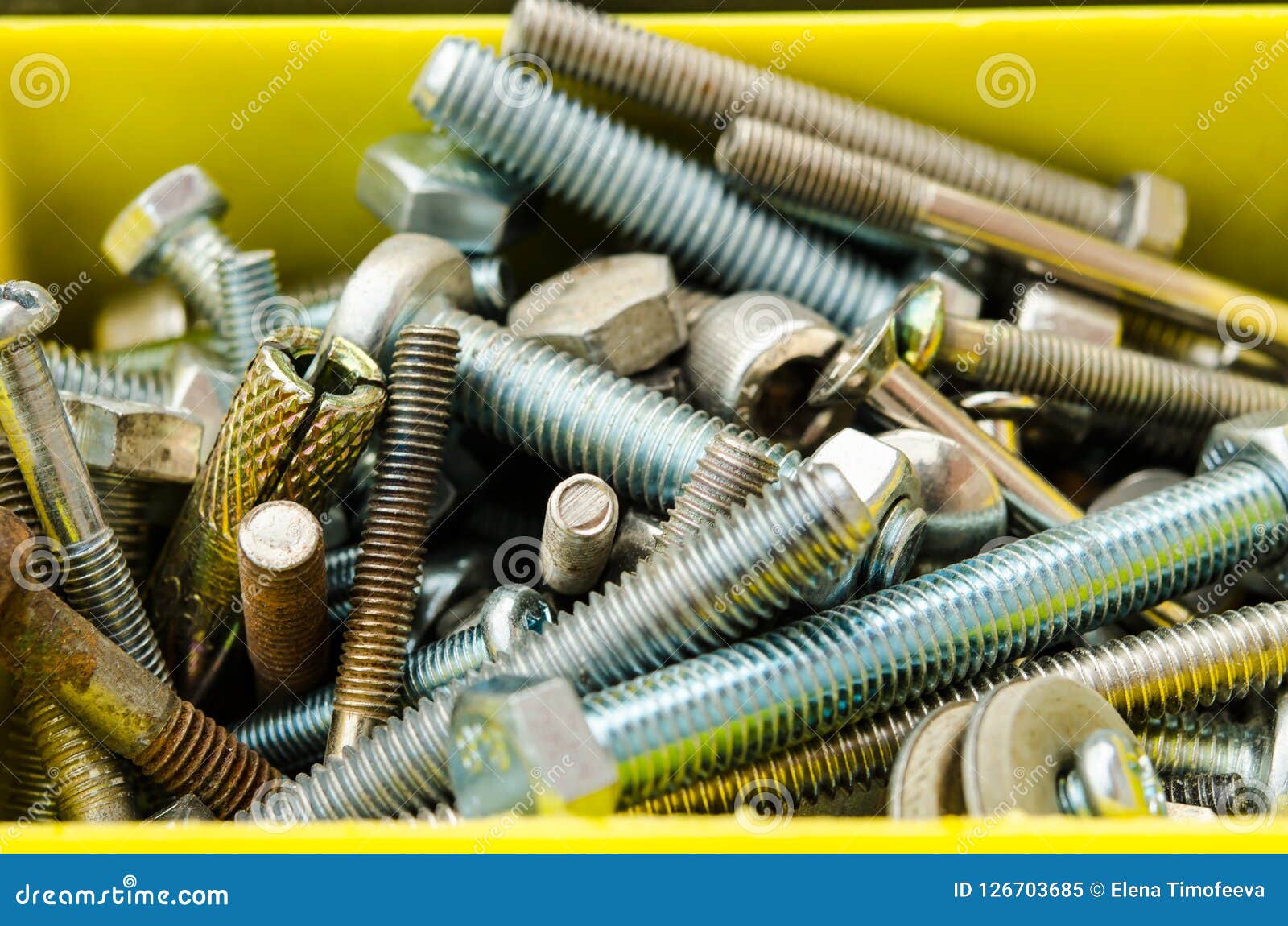 Box Full of Old Bolts, Different Condition and Size Stock Image - Image ...