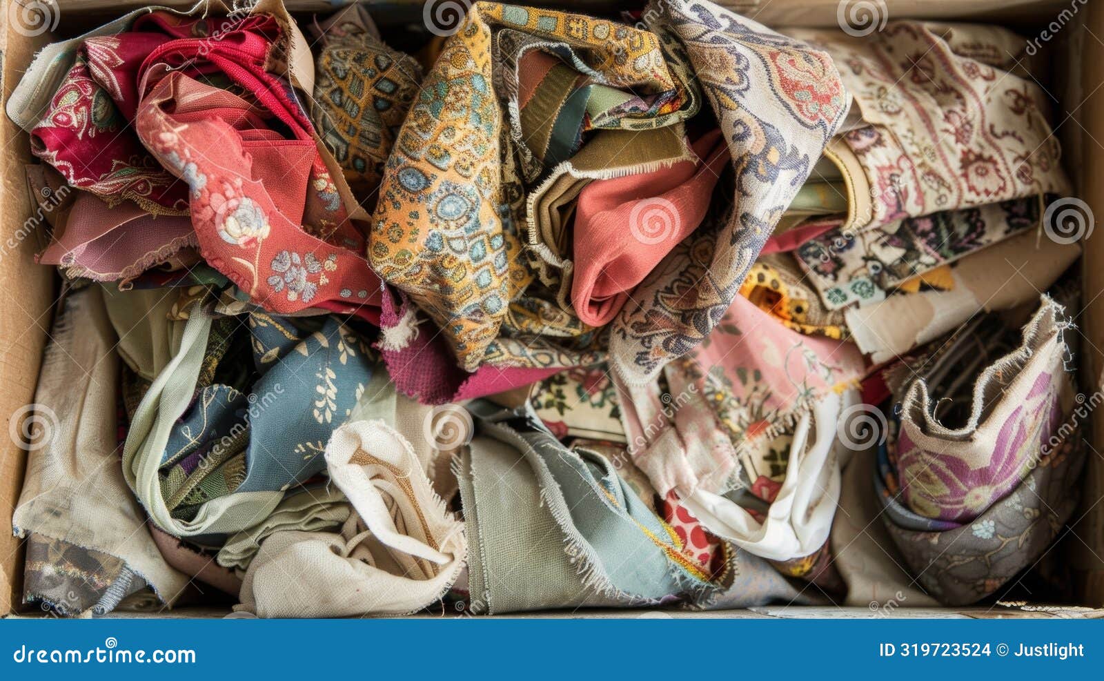 A Box Full of Old Fabric Scraps To Be Used for Creating Unique Fabric ...