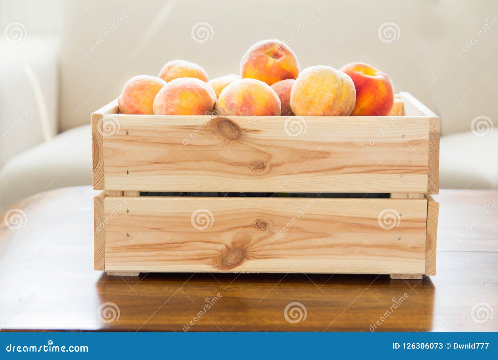 Box of Ripe Peaches on the Table Stock Image - Image of floor, food ...