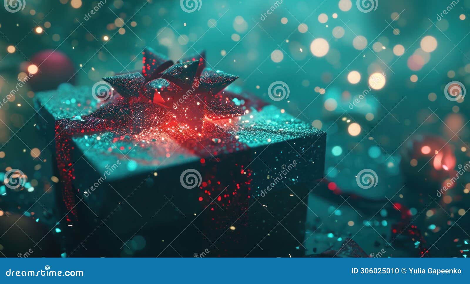 A Box with Gift Wrapping with Light Coming Out of it Stock Photo ...