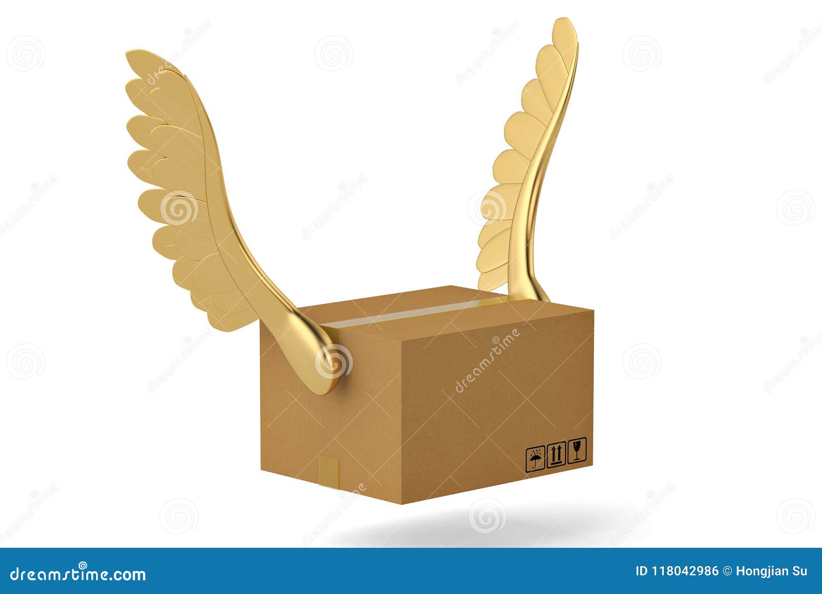 Box with Gold Wings Flying Box.3D Illustration. Stock Illustration ...