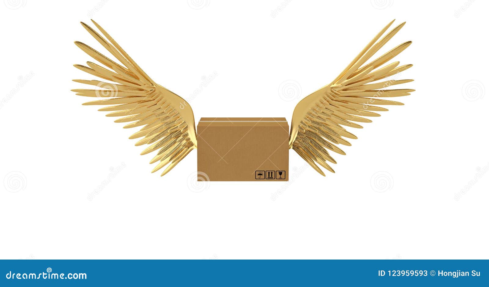 Box with Gold Wings Flying Box.3D Illustration. Stock Illustration ...