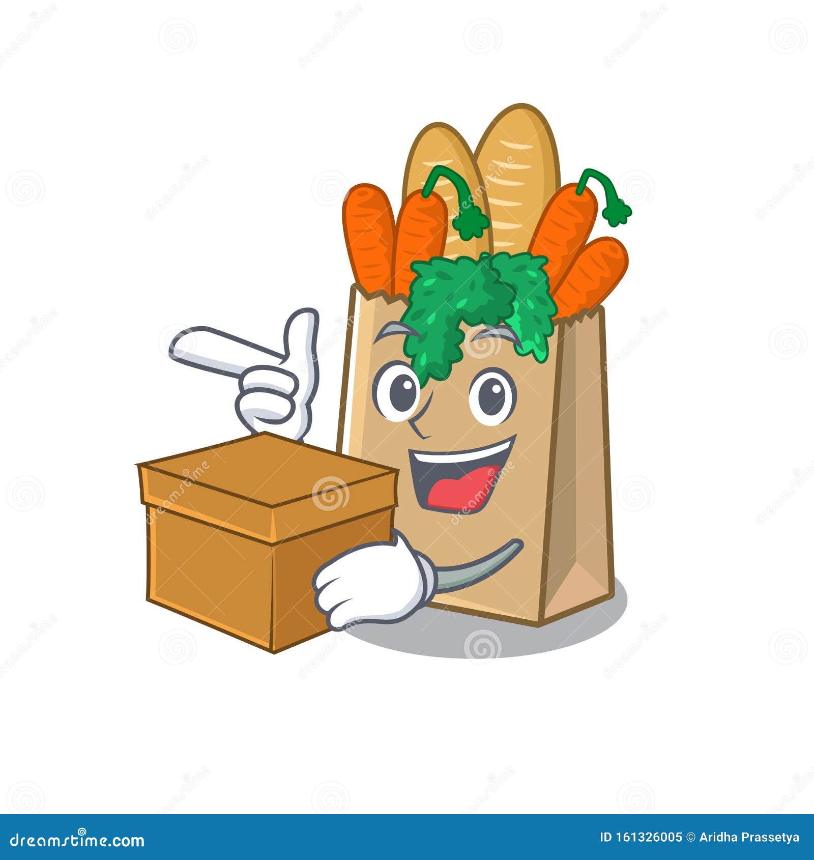 With Box Grocery Bag in Above Cartoon Table Stock Vector - Illustration ...