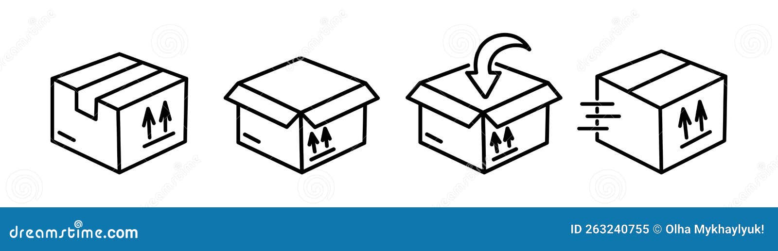 Box Icon Set. Delivery Package, Parcel Box. Line and Flat Style Design ...