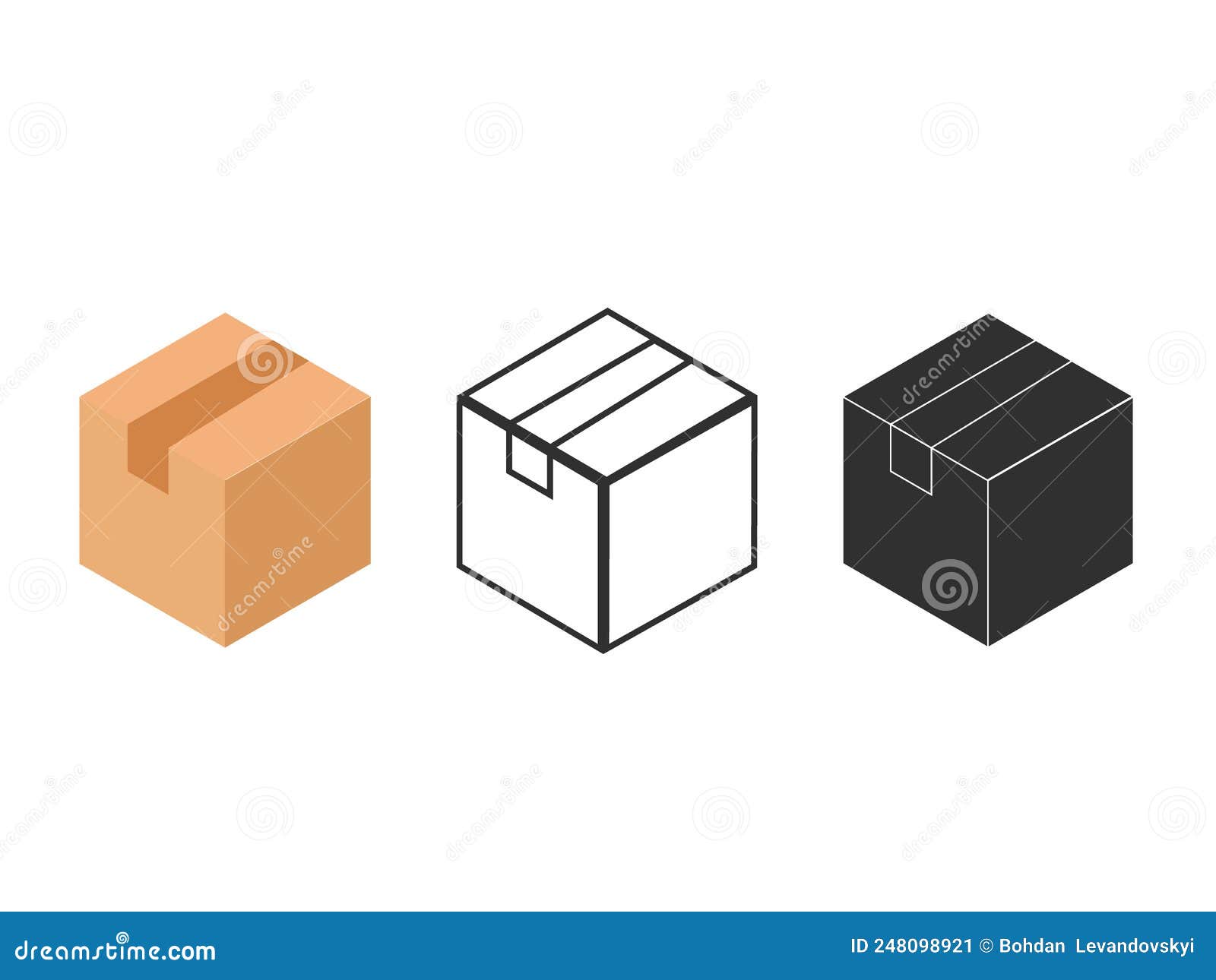 Box Icon 3 Types Color, Black and White, Outline. Designation of ...