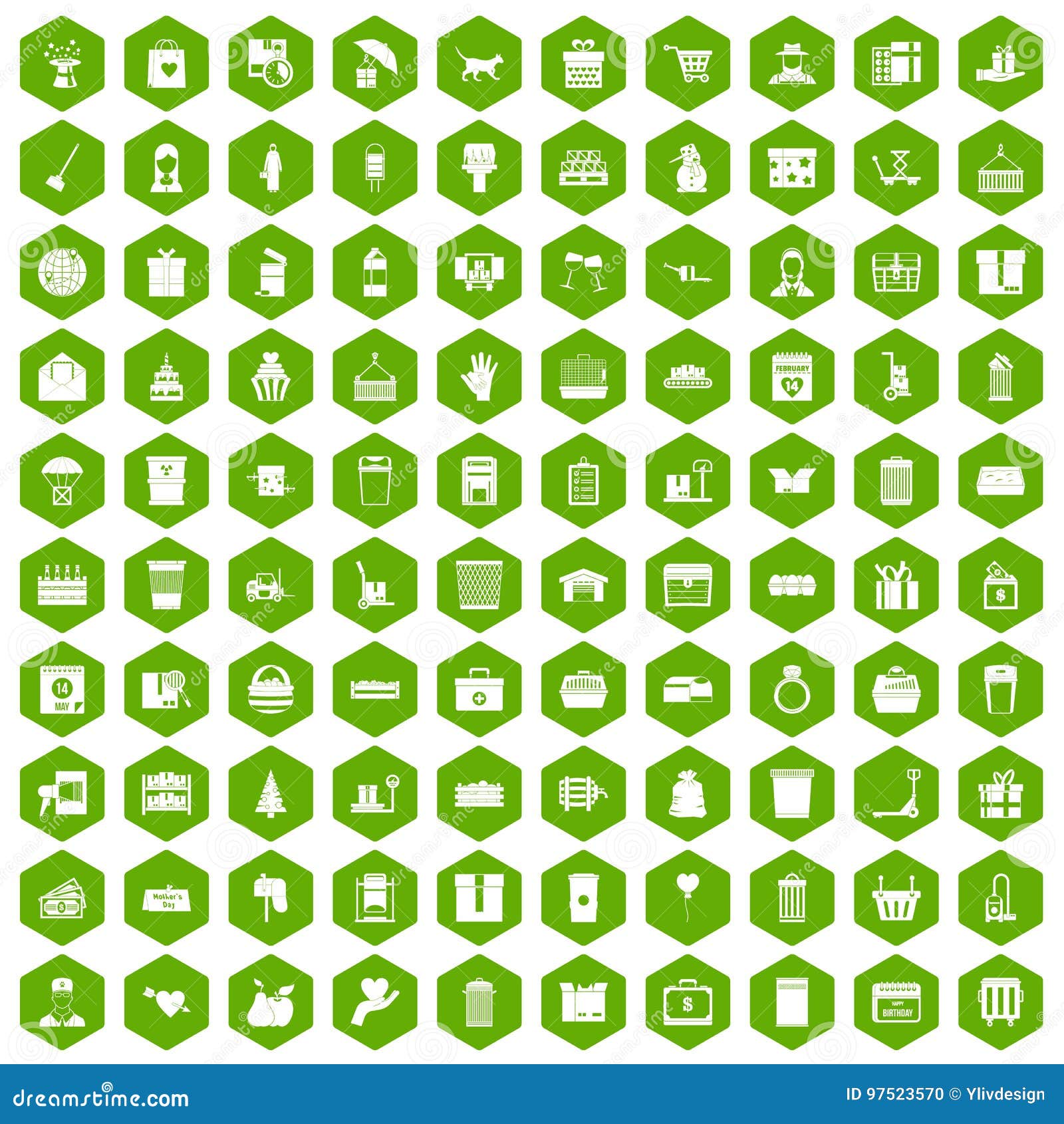 100 Box Icons Hexagon Green Stock Vector - Illustration of focus ...