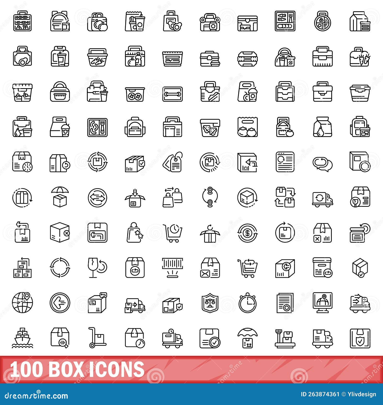 100 Box Icons Set, Outline Style Stock Vector - Illustration of object ...