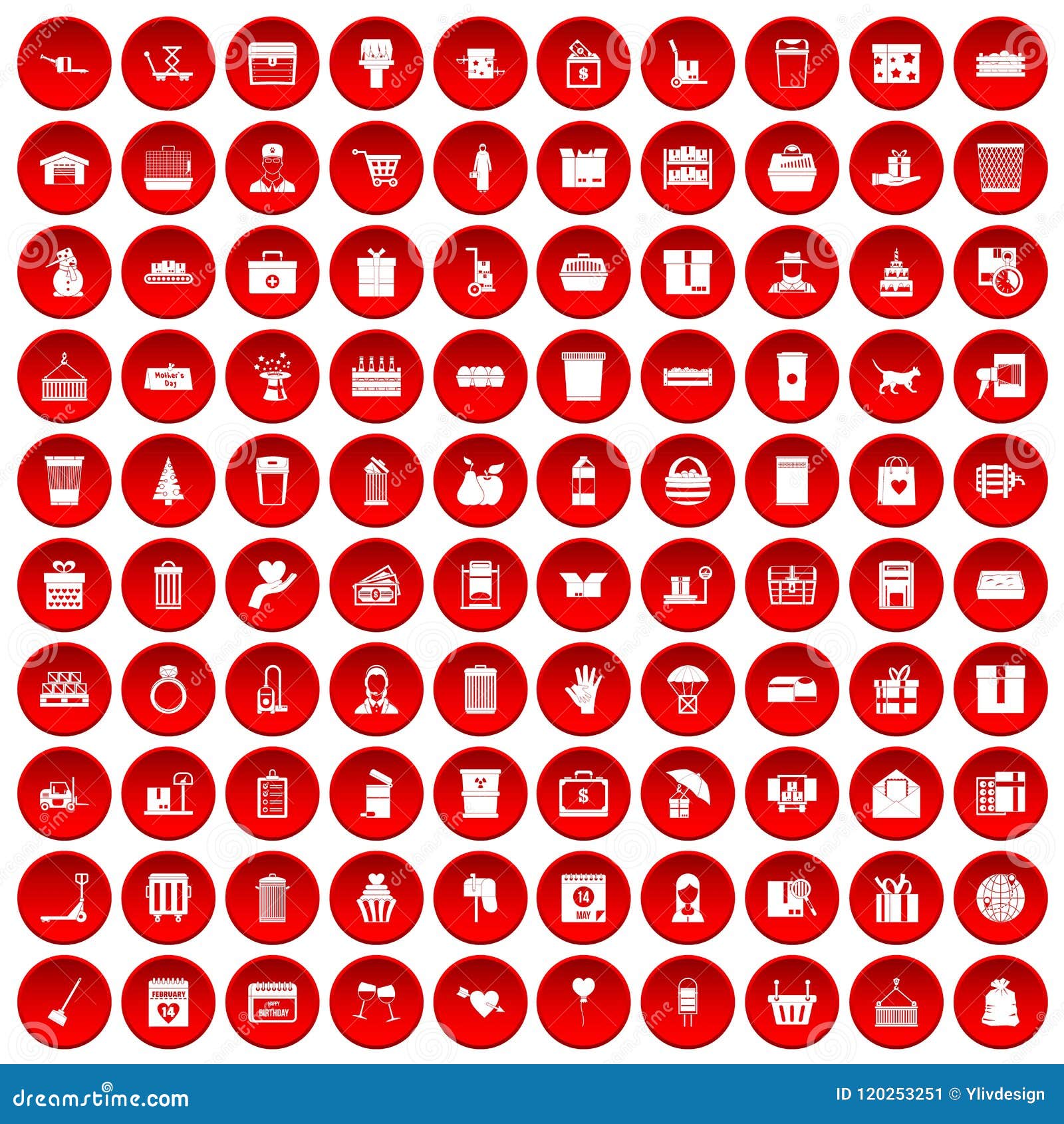 100 box icons set red stock vector. Illustration of ball - 120253251