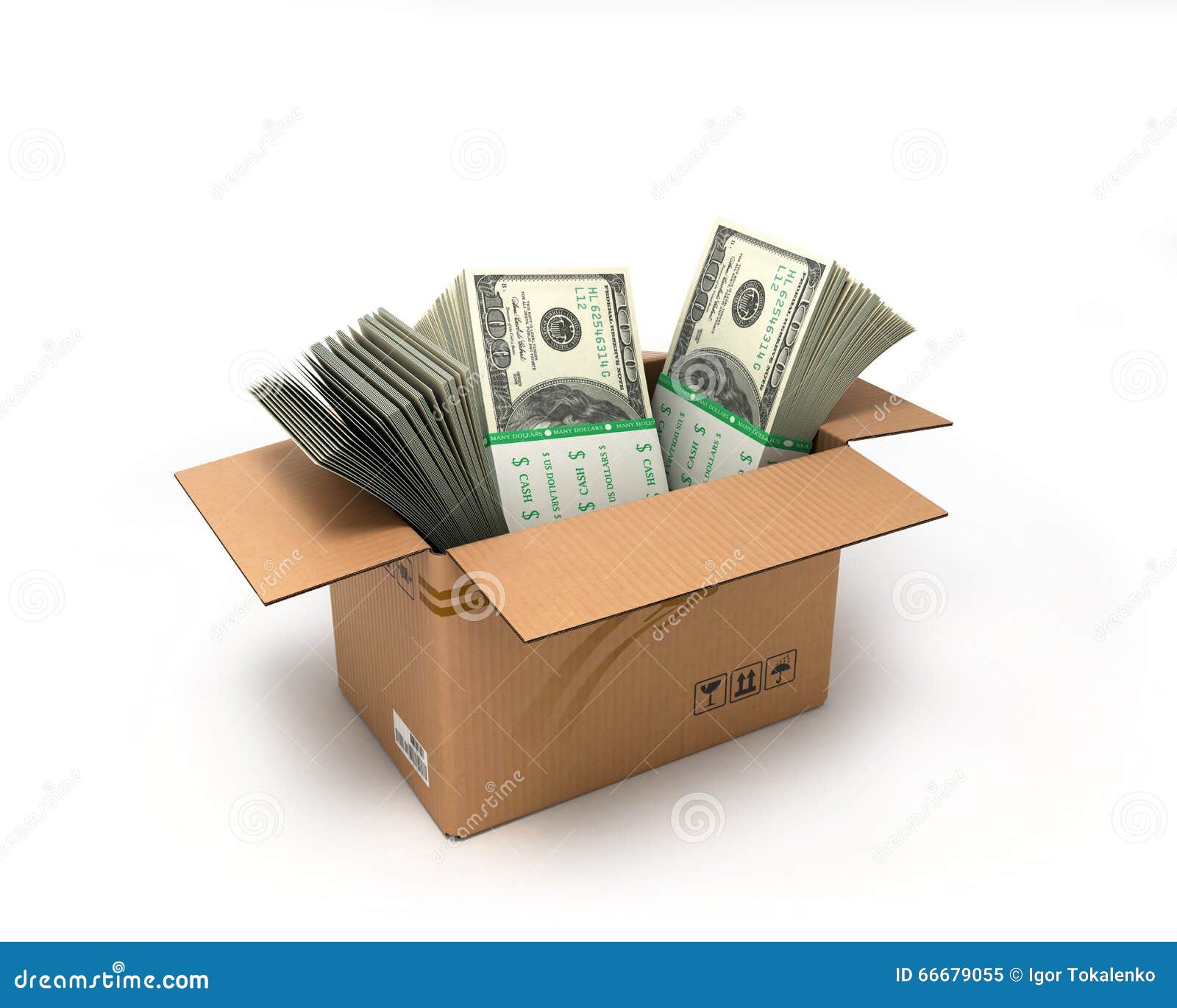 Box with Large Dollars Bills Isolated on White Background Stock Image ...