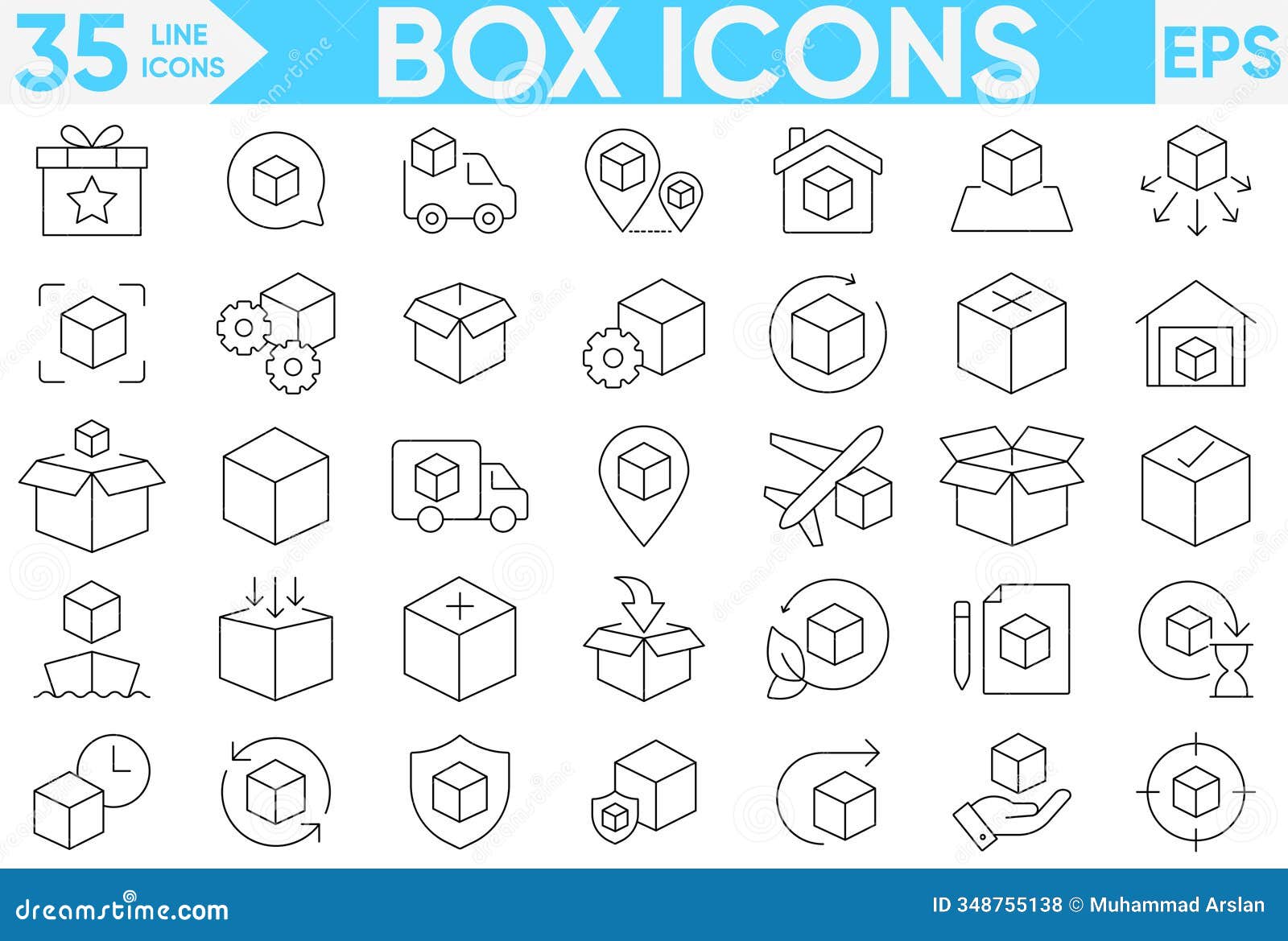 Box Line Icons. Package, Delivery Boxes, Cargo Box.Outline Icons with ...