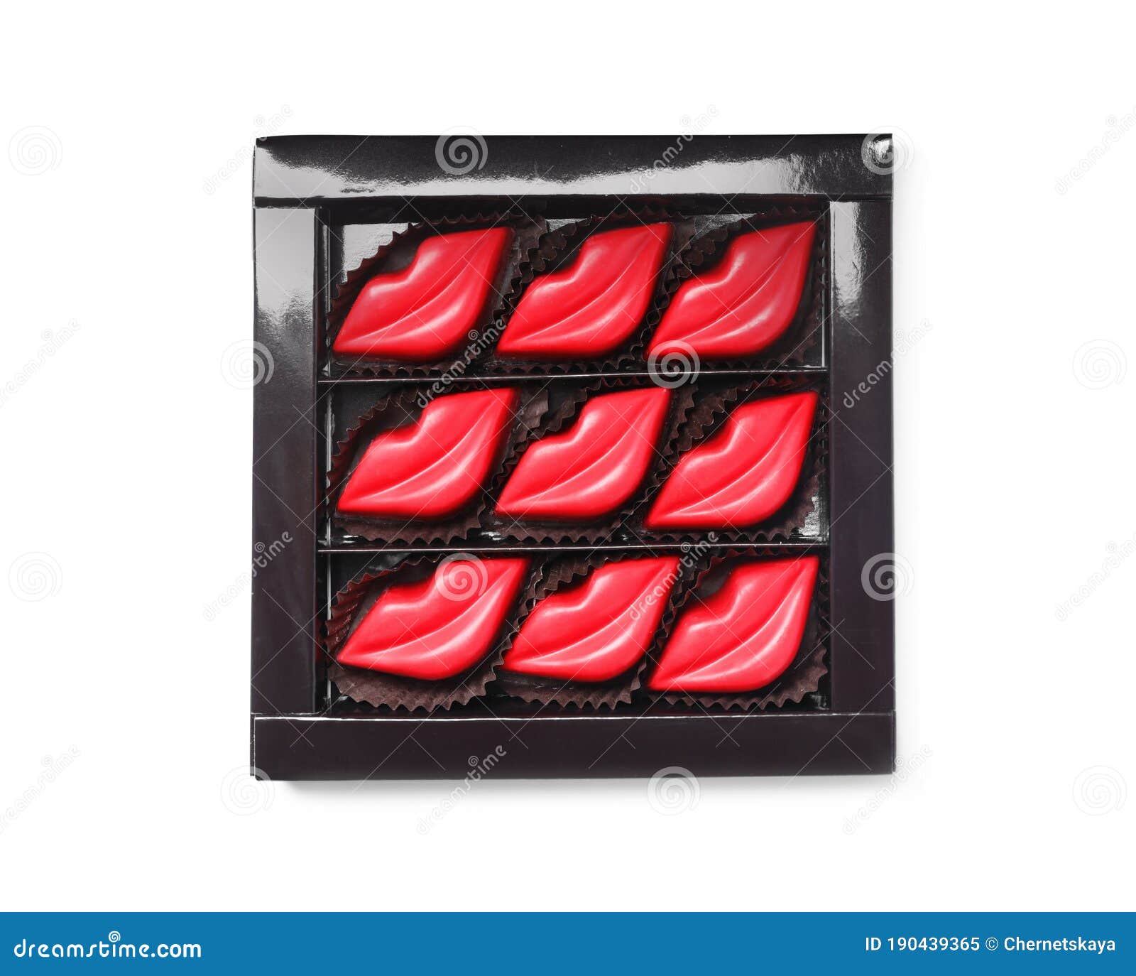 Box with Lip Shaped Chocolate Candies Isolated, Top View Stock Image ...