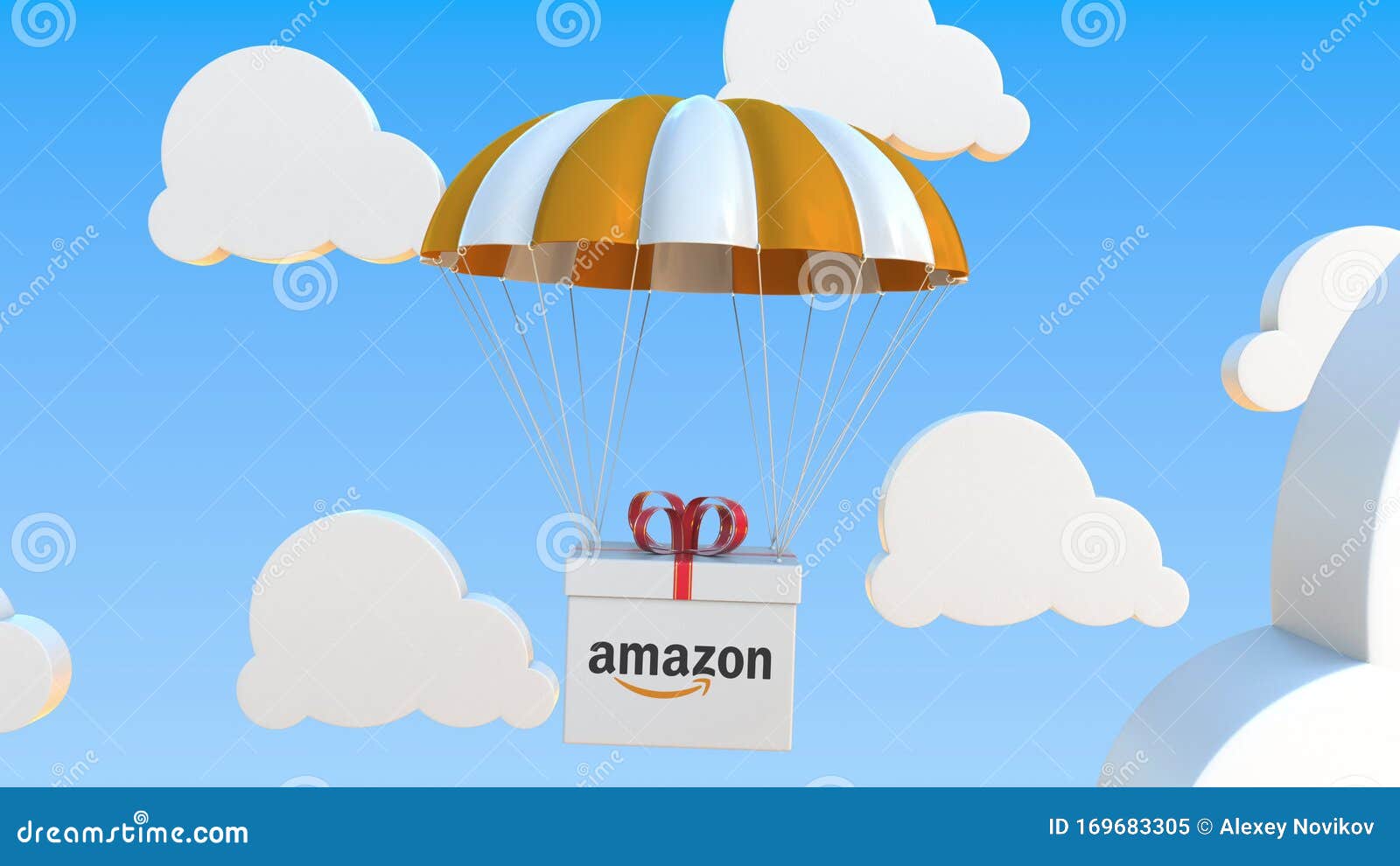 Box with AMAZON Logo Falls with a Parachute. Editorial 3D Rendering ...