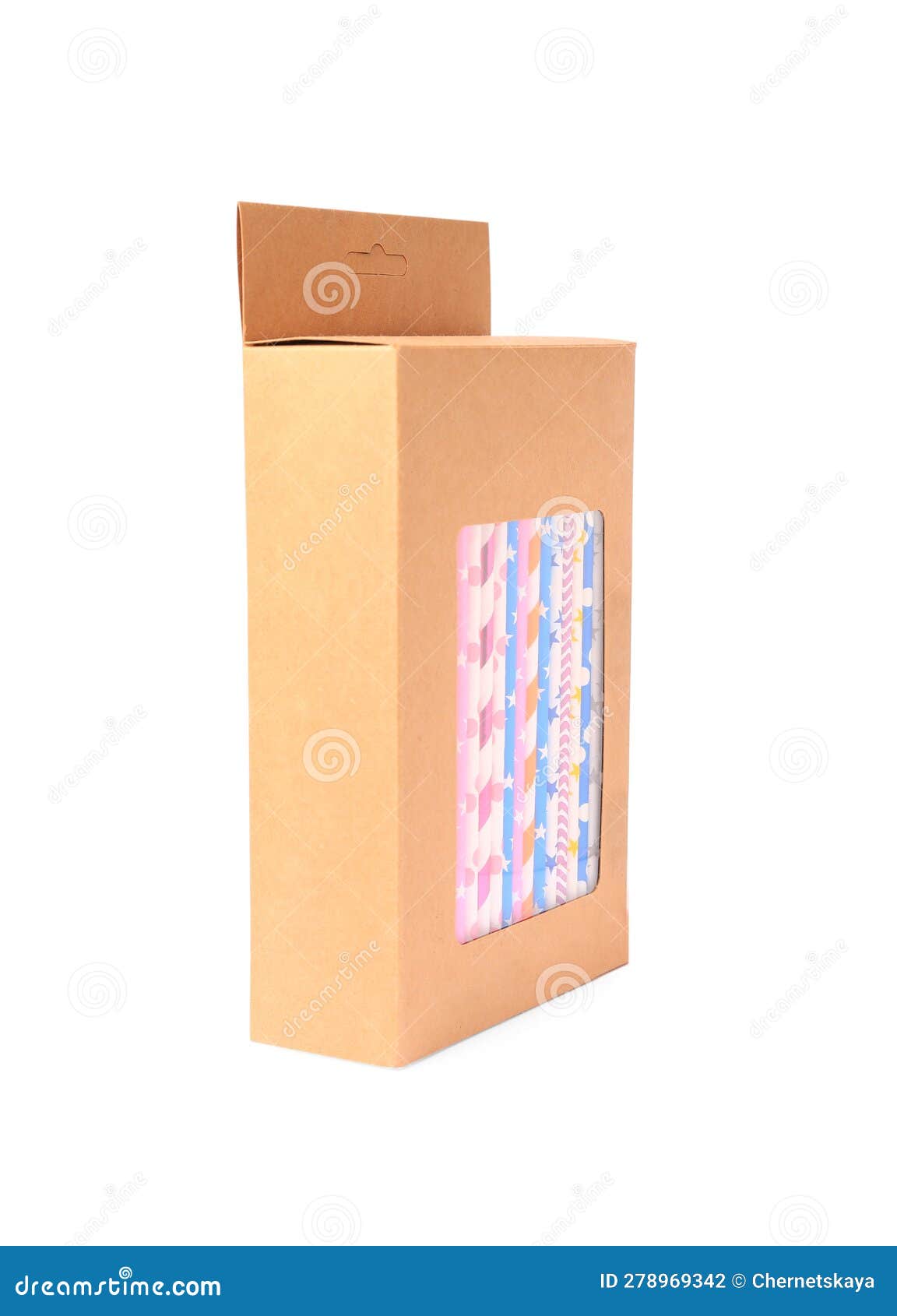 Box with Many Paper Drinking Straws Isolated on White Stock Photo ...