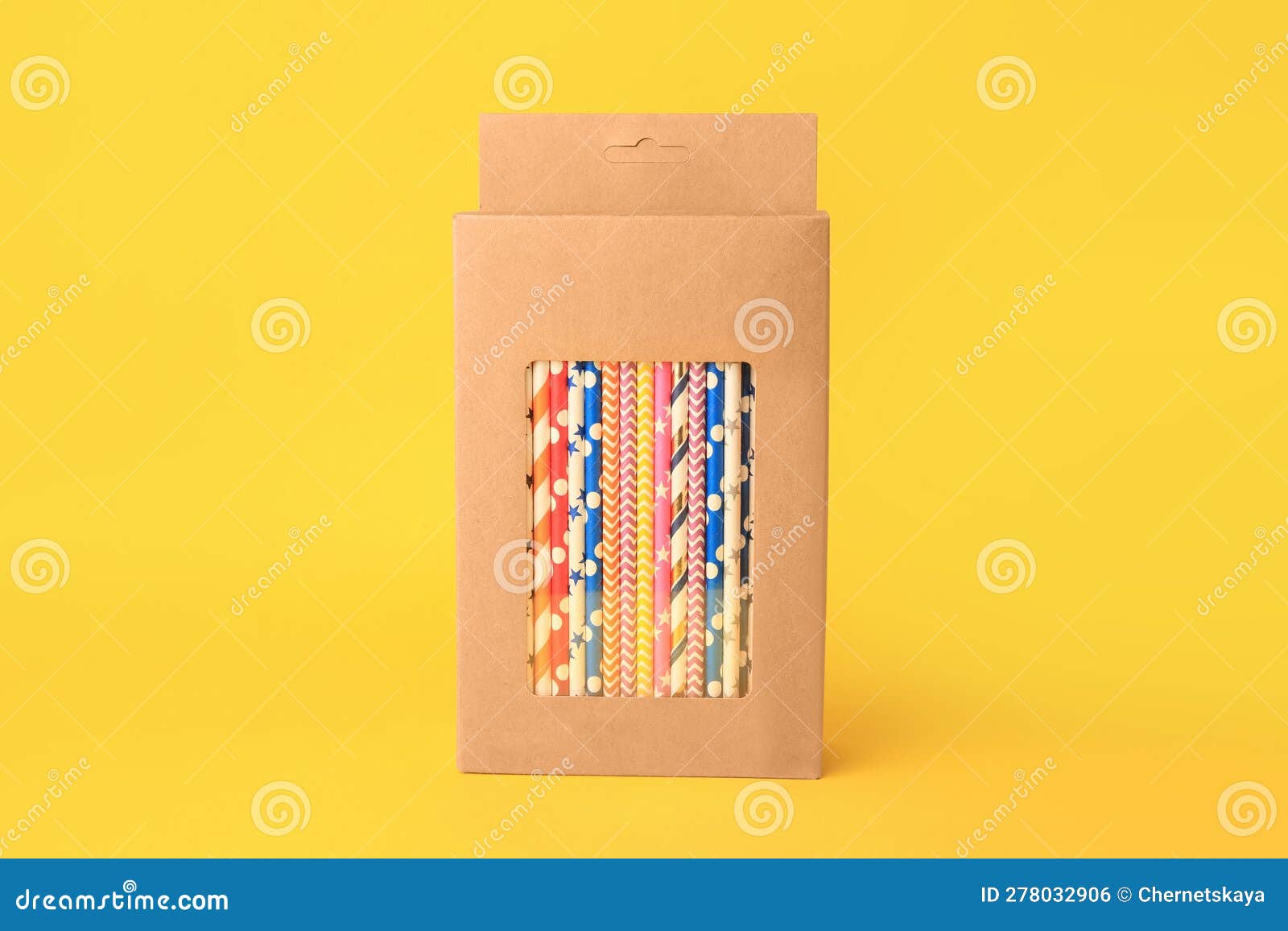 Box with Many Paper Drinking Straws on Orange Background Stock Photo ...