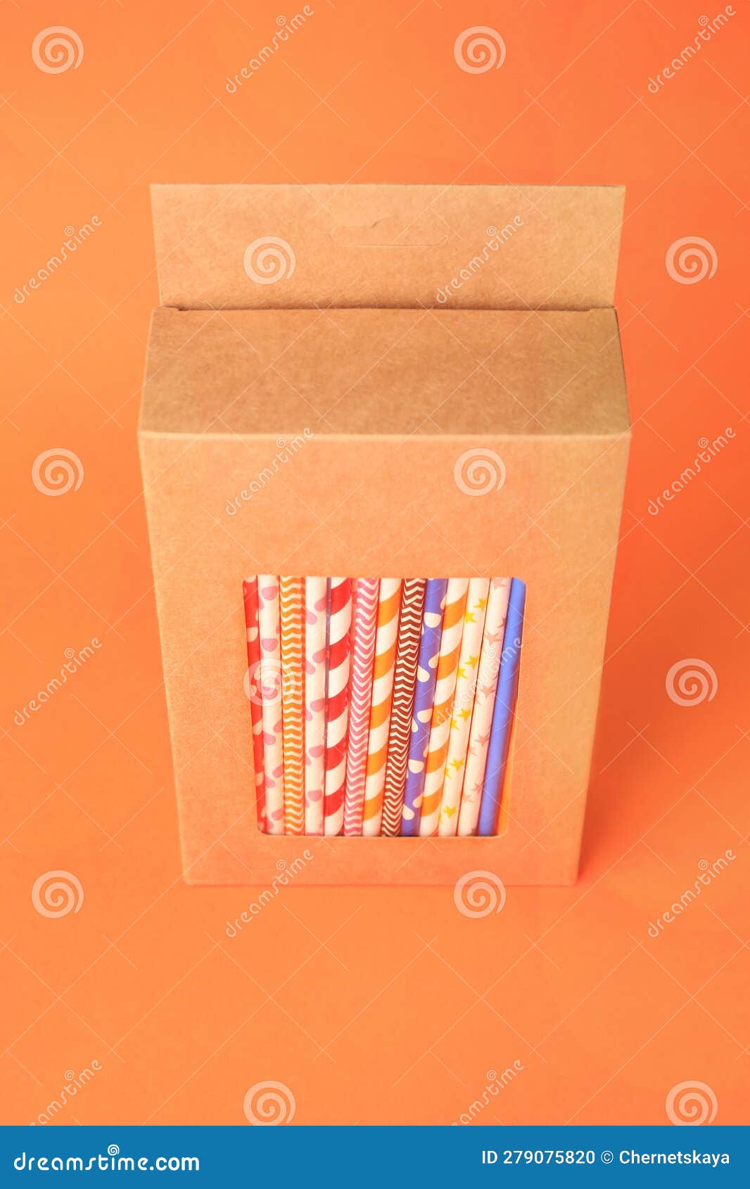 Box with Many Paper Drinking Straws on Orange Background Stock Photo ...
