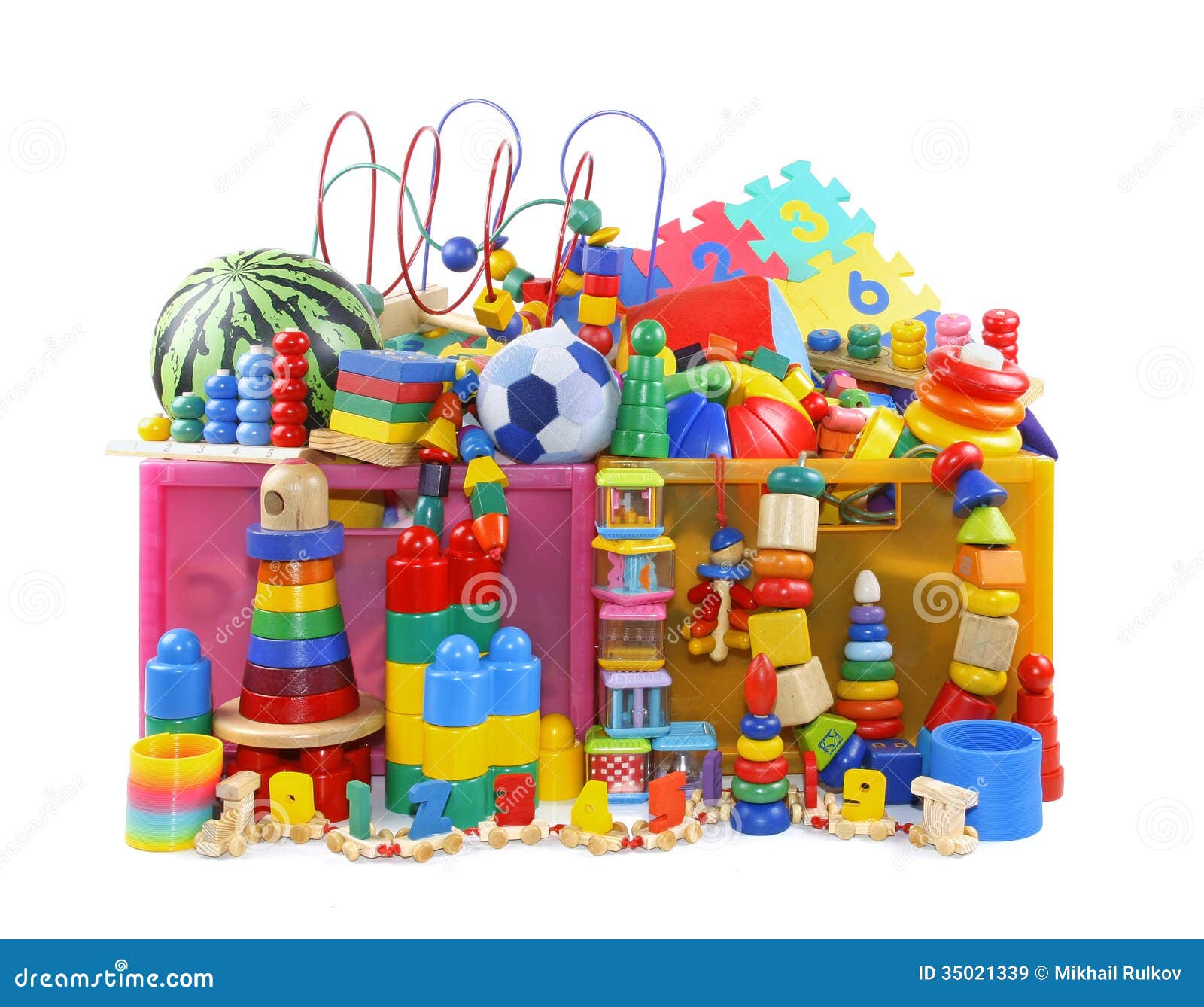 Box with many toys stock image. Image of infant, logic - 35021339