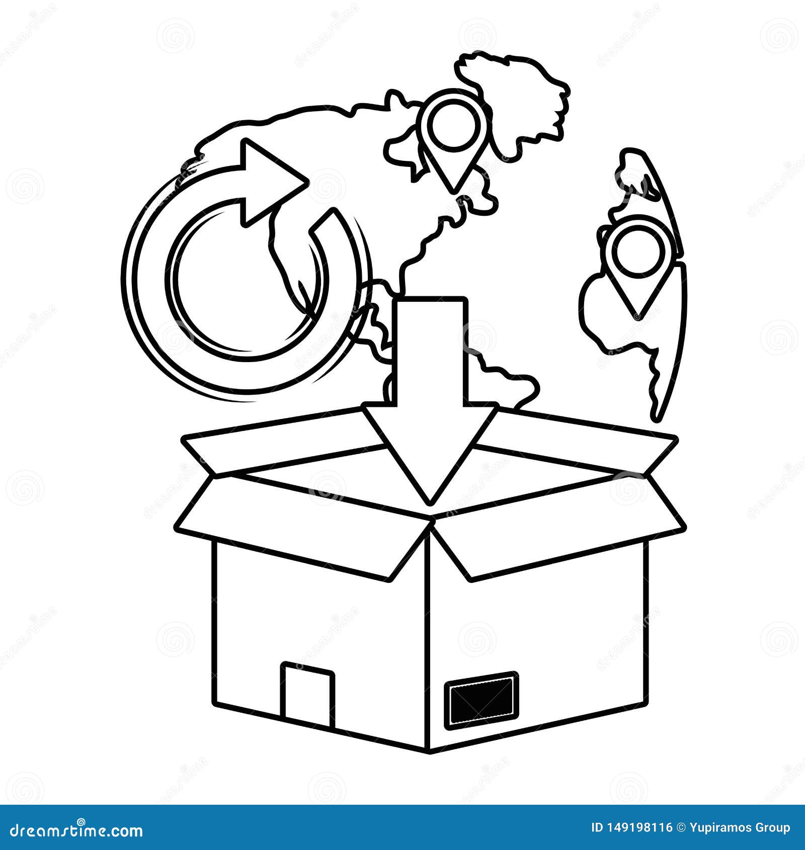 Box with Map in Black and White Stock Vector - Illustration of ...