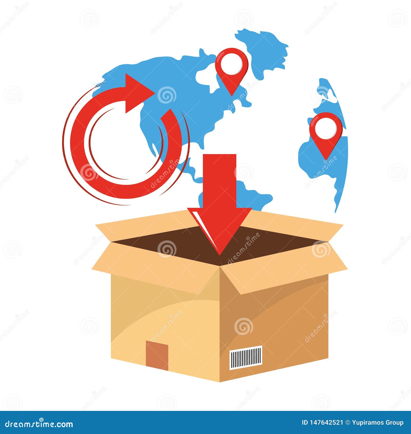 Box with map stock vector. Illustration of gift, square - 147642521