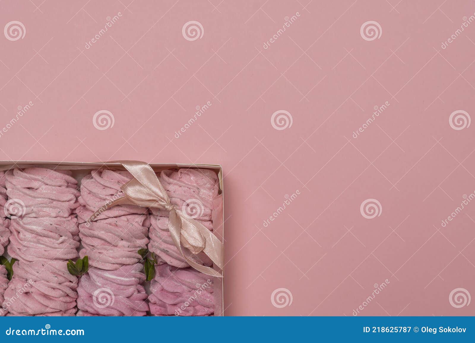 Box with Marshmallows. Pink Background. Place for Text Stock Image ...