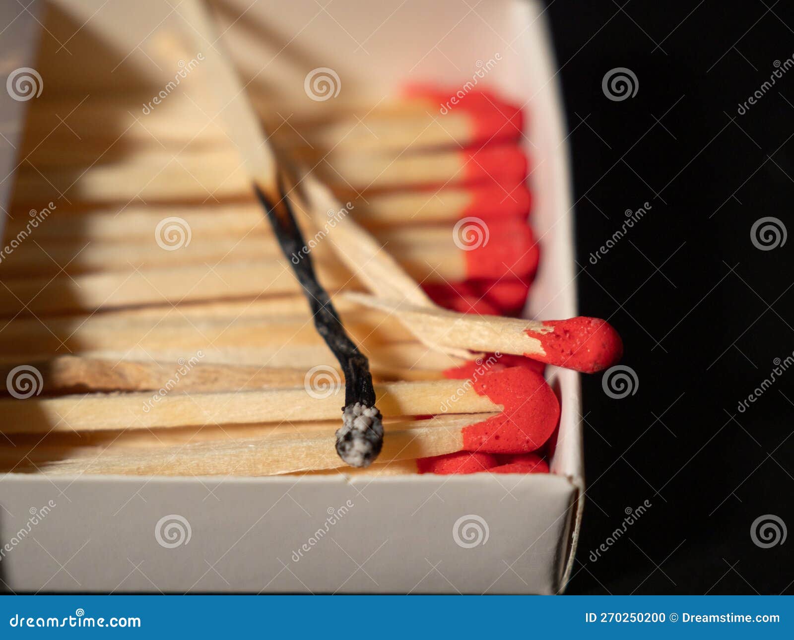 Box of Matches on a Black Background. Burnt Match Stock Photo - Image ...