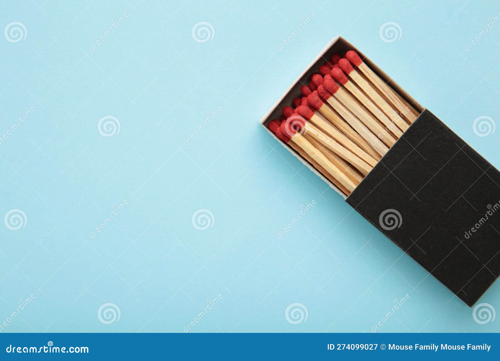 Box of Matches on Blue Background. Space for Text Stock Image - Image ...