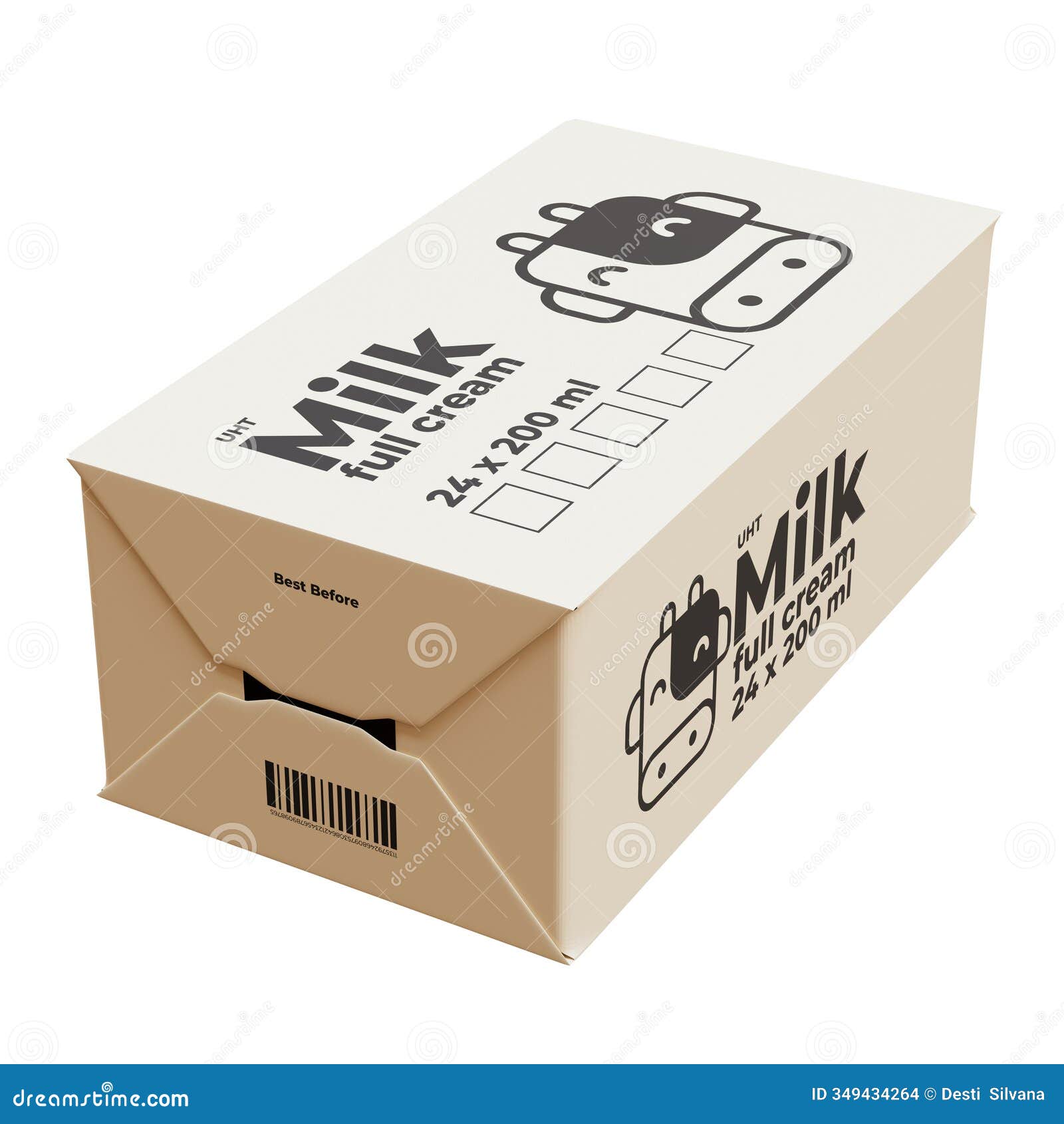A Box of Medium Milk Isometric Front Right View 3D Render Illustration ...