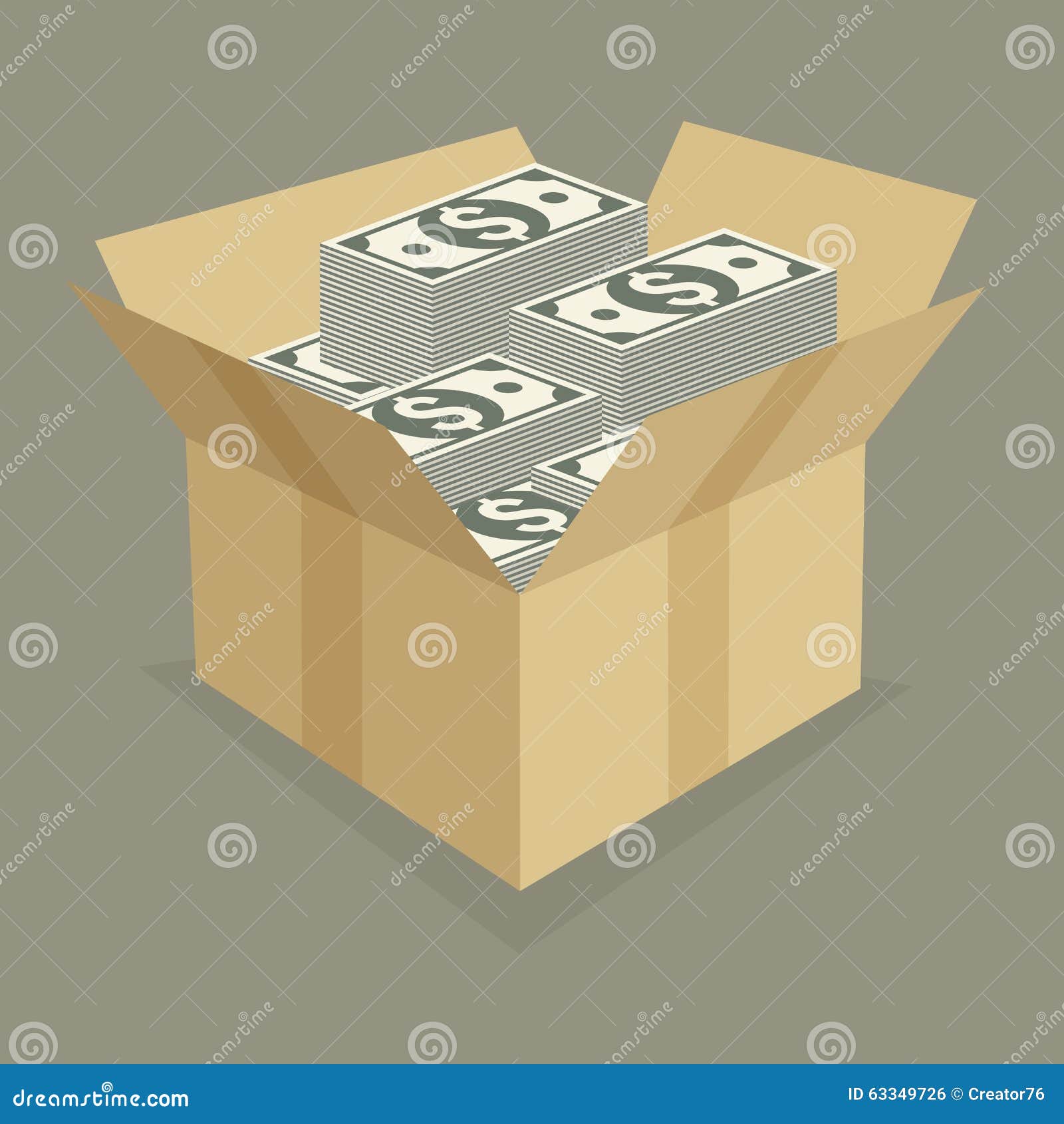 Box of money stock vector. Illustration of cardboard - 63349726